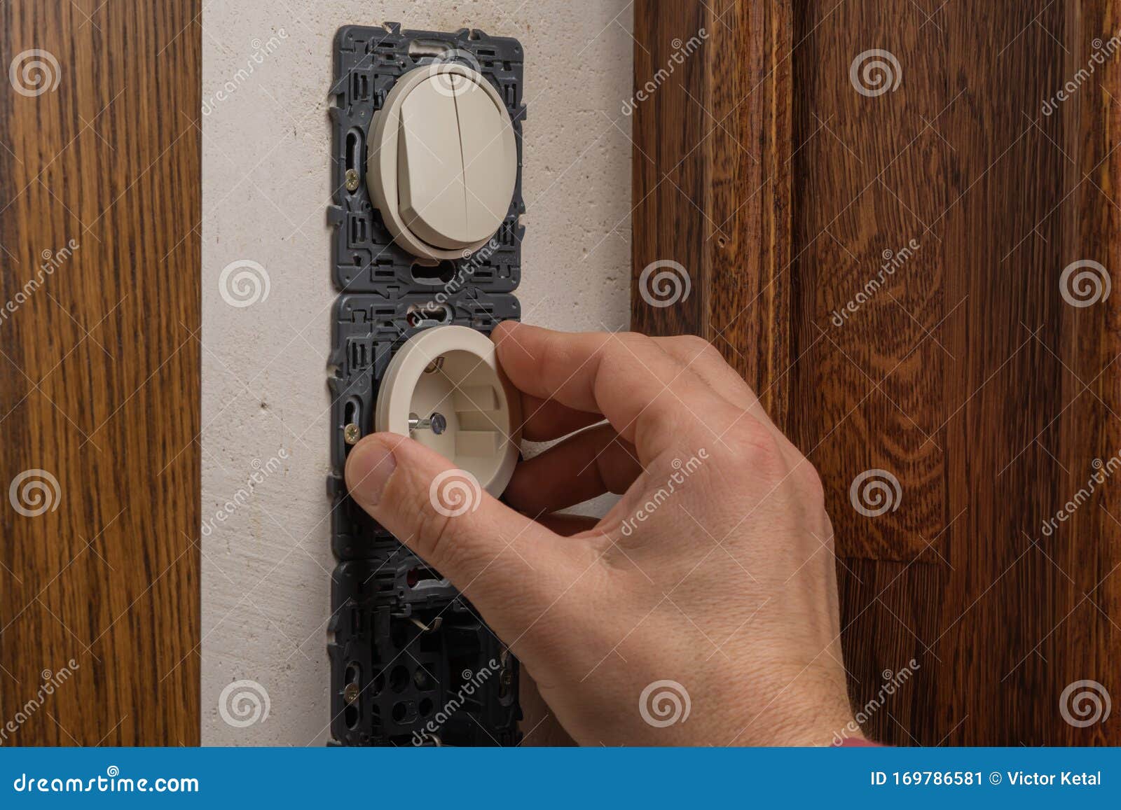 Wall Socket . the Process of Installing an Electrical Outlet Stock ...