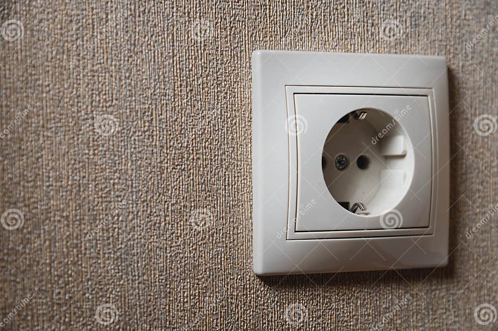 Wall Socket, White Electric Socket on Wallpaper Background Stock Photo ...
