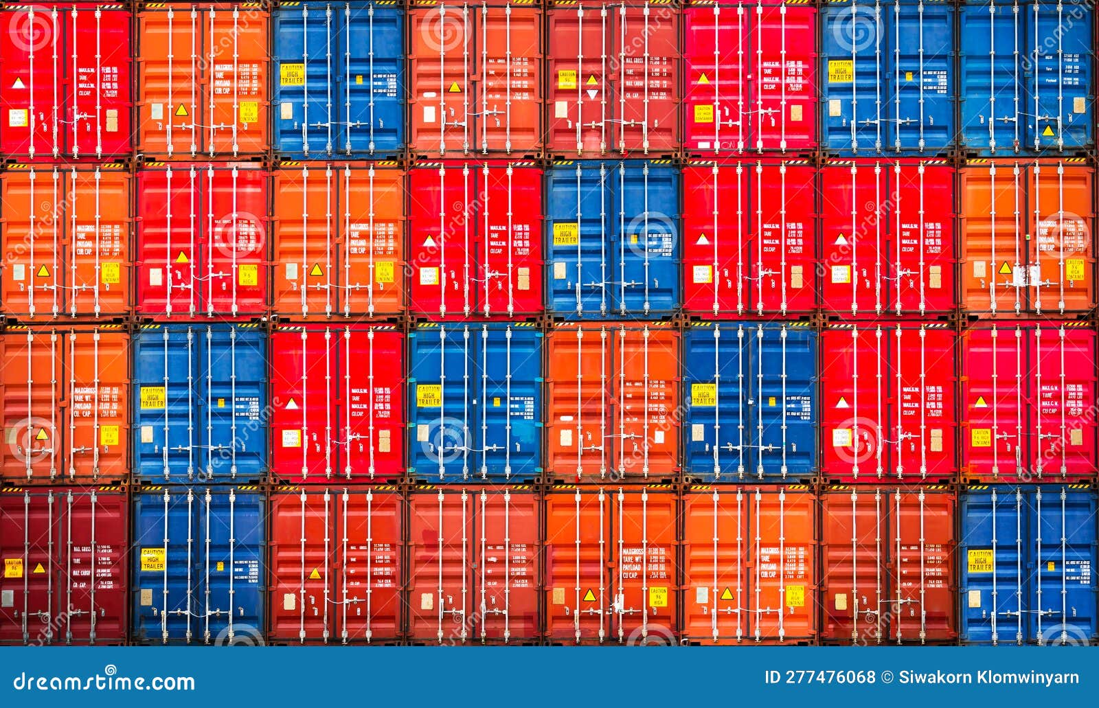 A Wall of Stacked Containers Cargo Shipping. Handling of Logistic ...