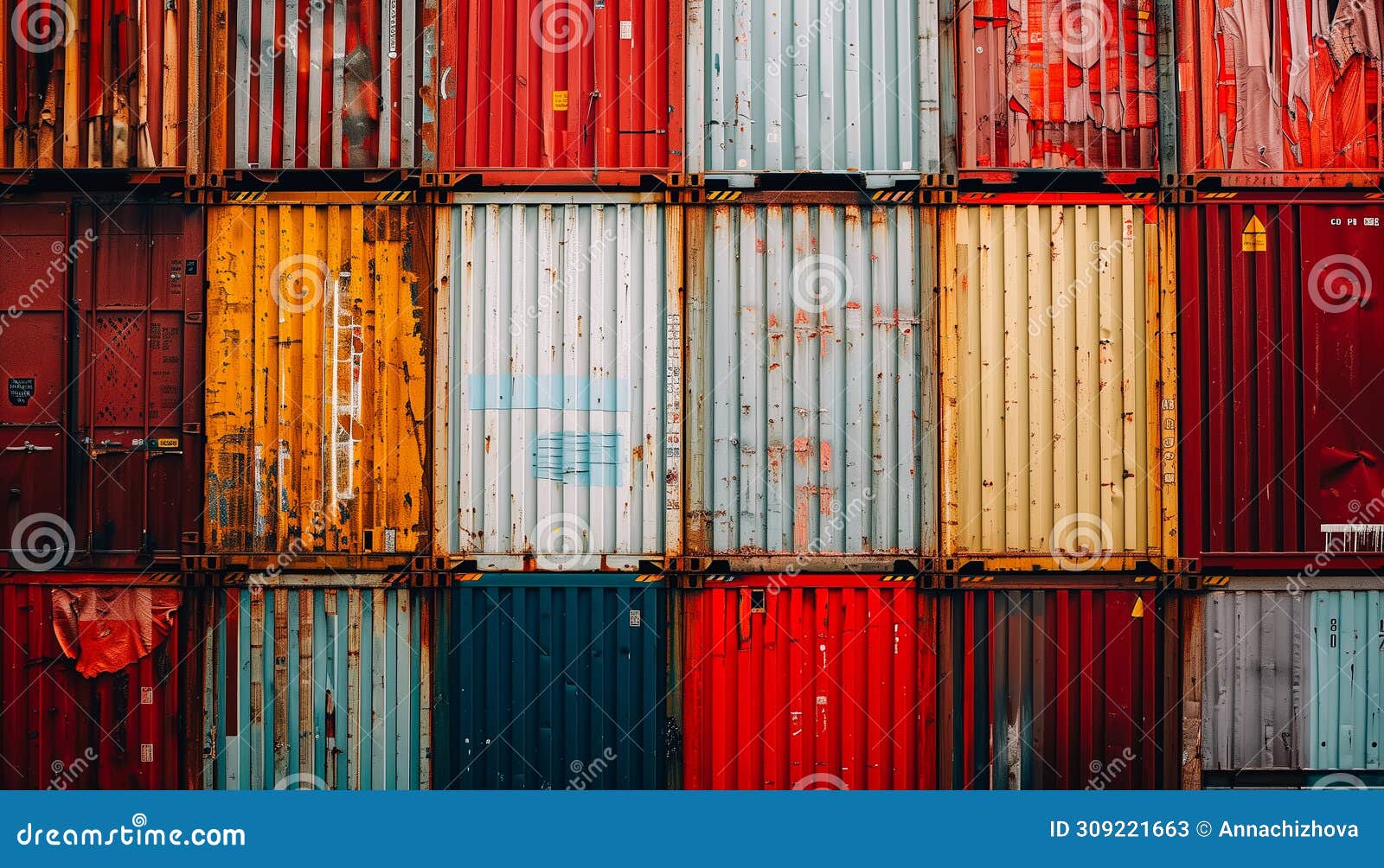 A Wall of Stacked Containers Cargo Shipping. Stock Image - Image of ...