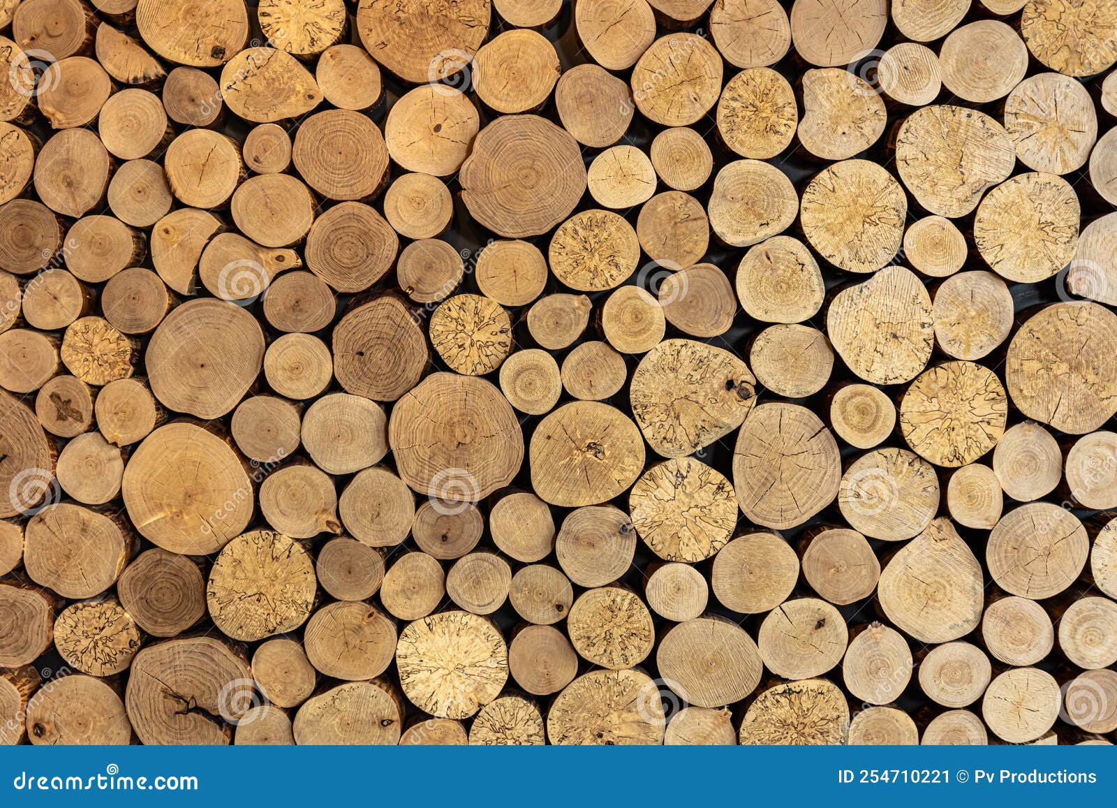 Wall of Stacked Wooden Logs As Background. Stock Image - Image of brown ...