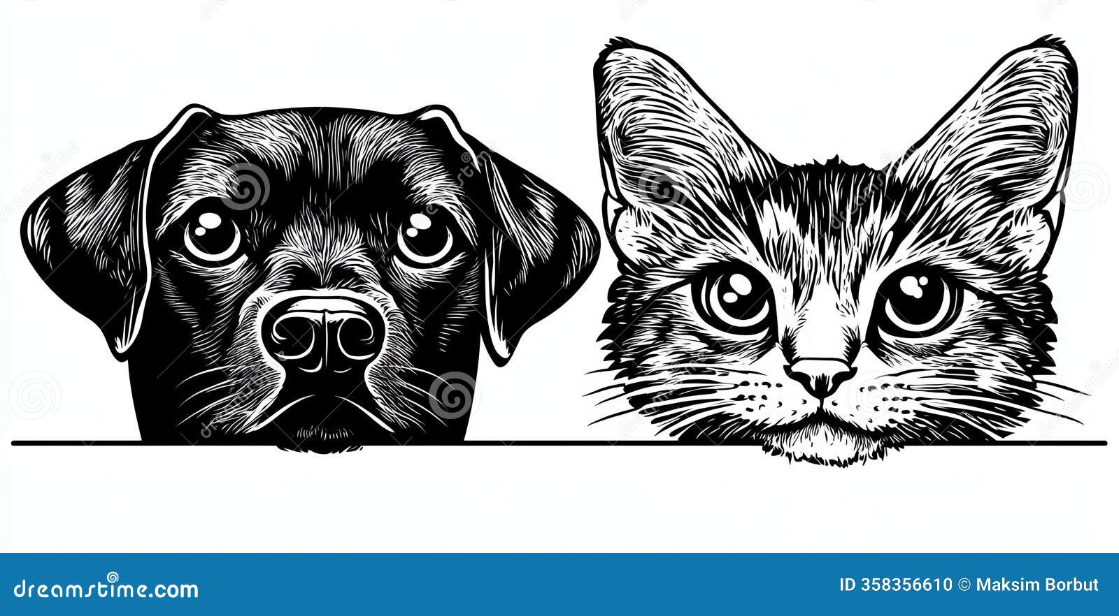 A Wall Sticker Featuring a Graphic, Artistic Sketch of a Cat and a Dog ...