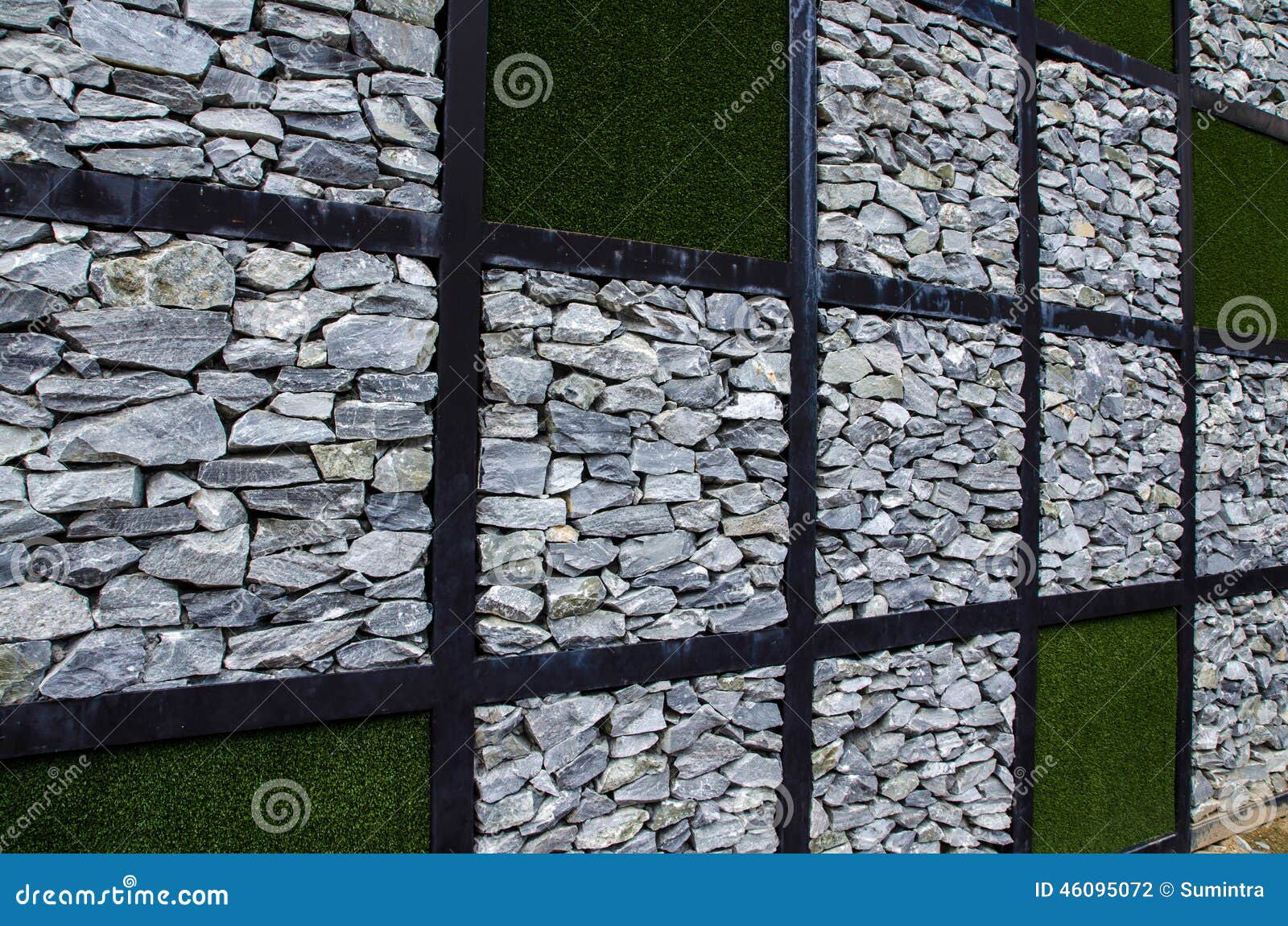 Wall of Stone and Artificial Grass Stock Photo - Image of green ...