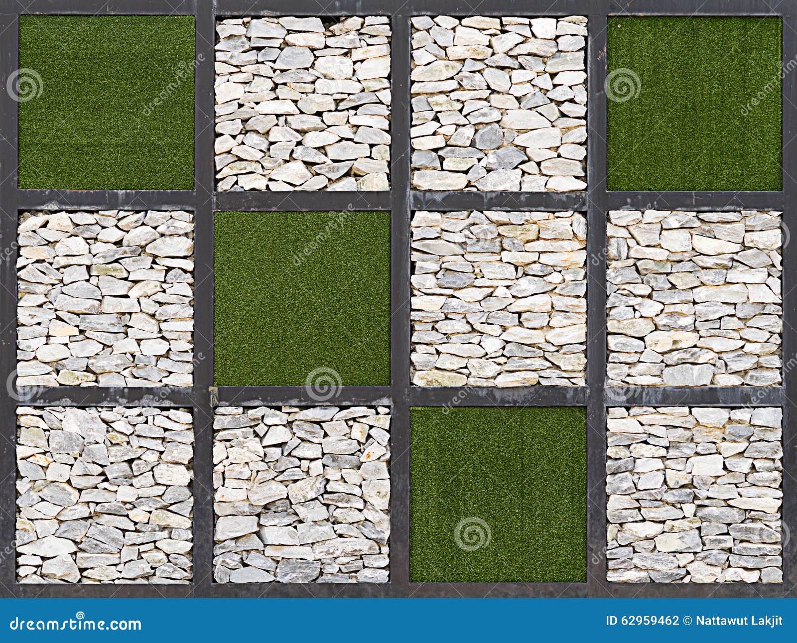 Wall of Stone and Artificial Grass Stock Photo - Image of green ...