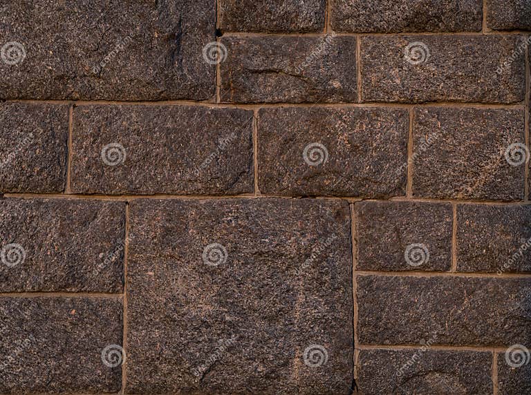 Wall Surface of the Rectangular Square of Rough Stones Smooth Brown ...