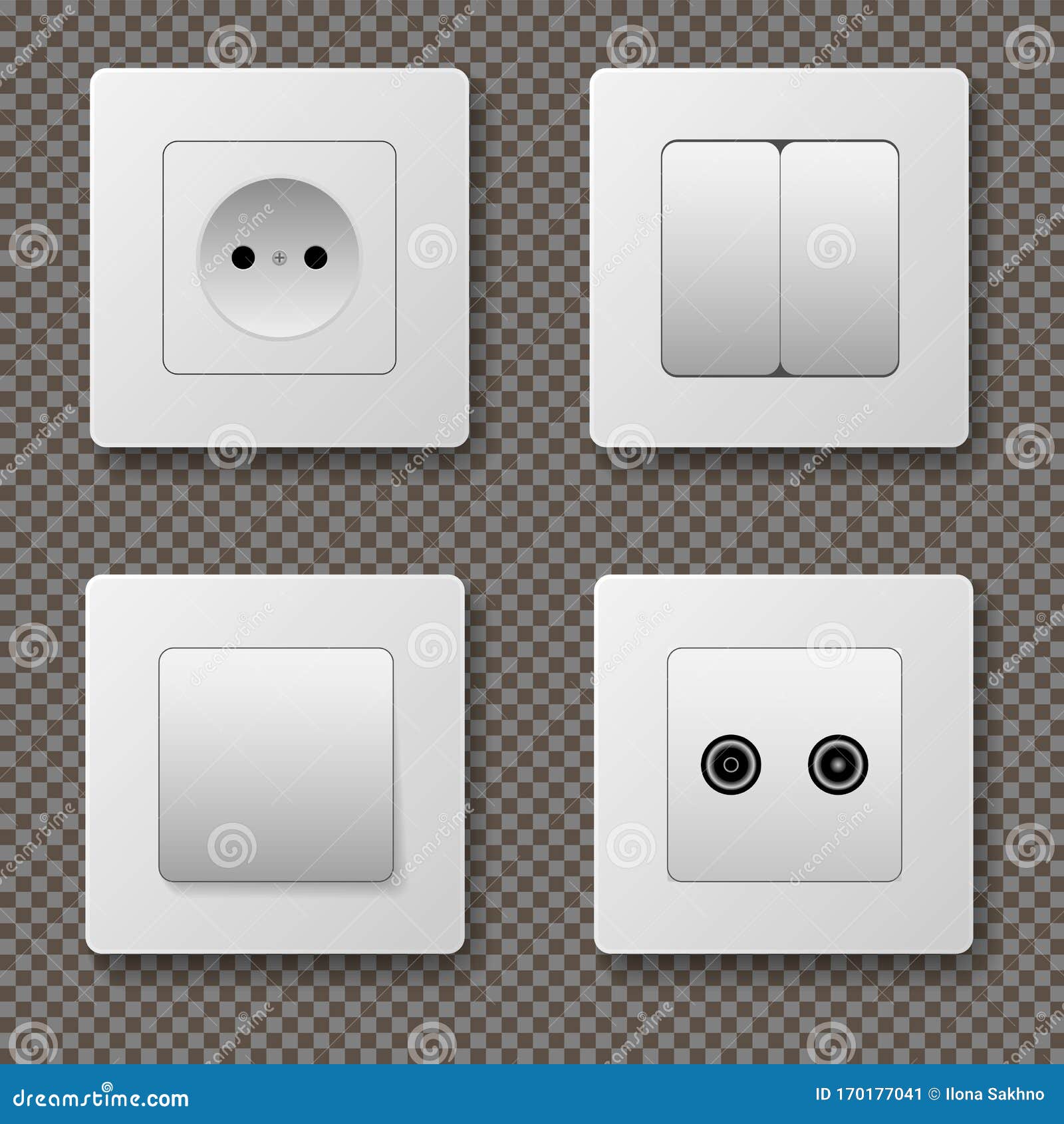 Electric Sockets, Switch And Cords. Vector Illustration, Eps10. White ...