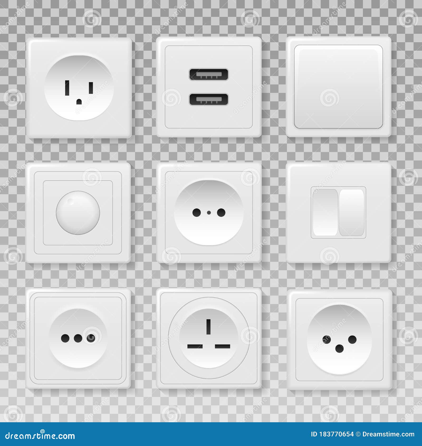Wall switch, sockets. stock vector. Illustration of connector - 183770654