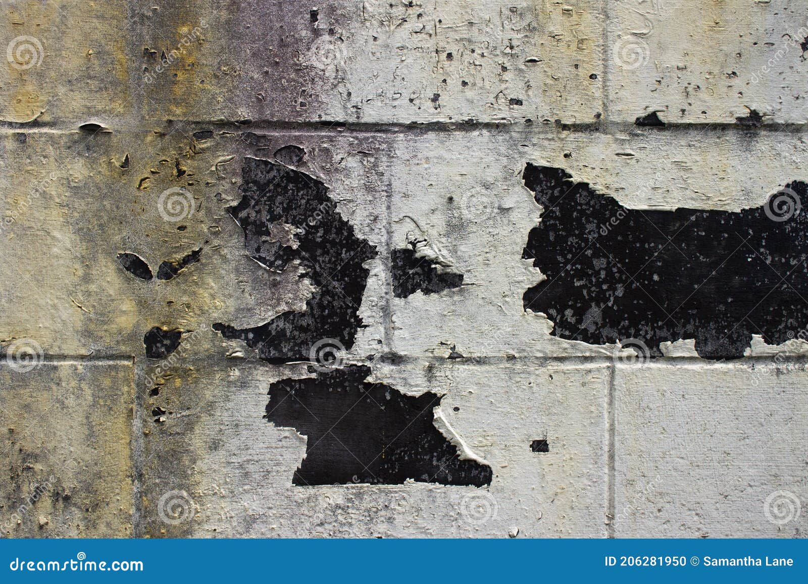 Wall Texture Background of White Blocks and Rust Stain Stock Photo ...