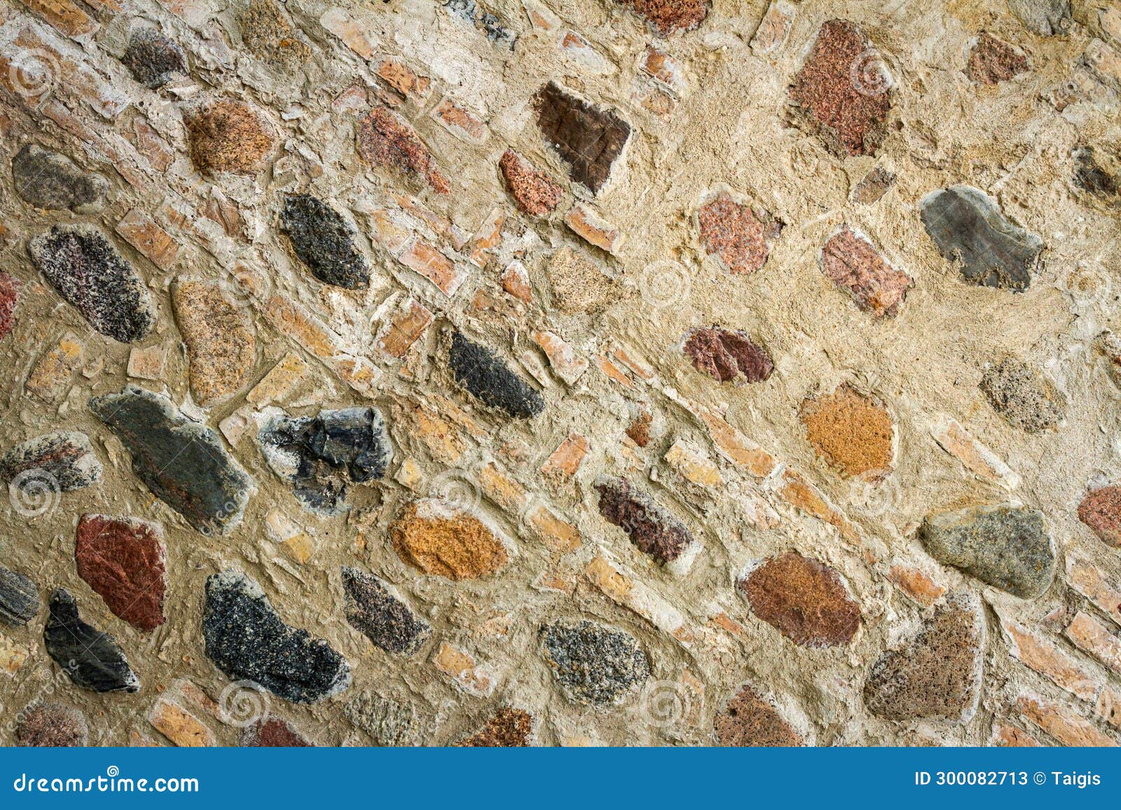 Wall Texture with Pieces of Old Bricks Mixed with Exposed Round Stones ...