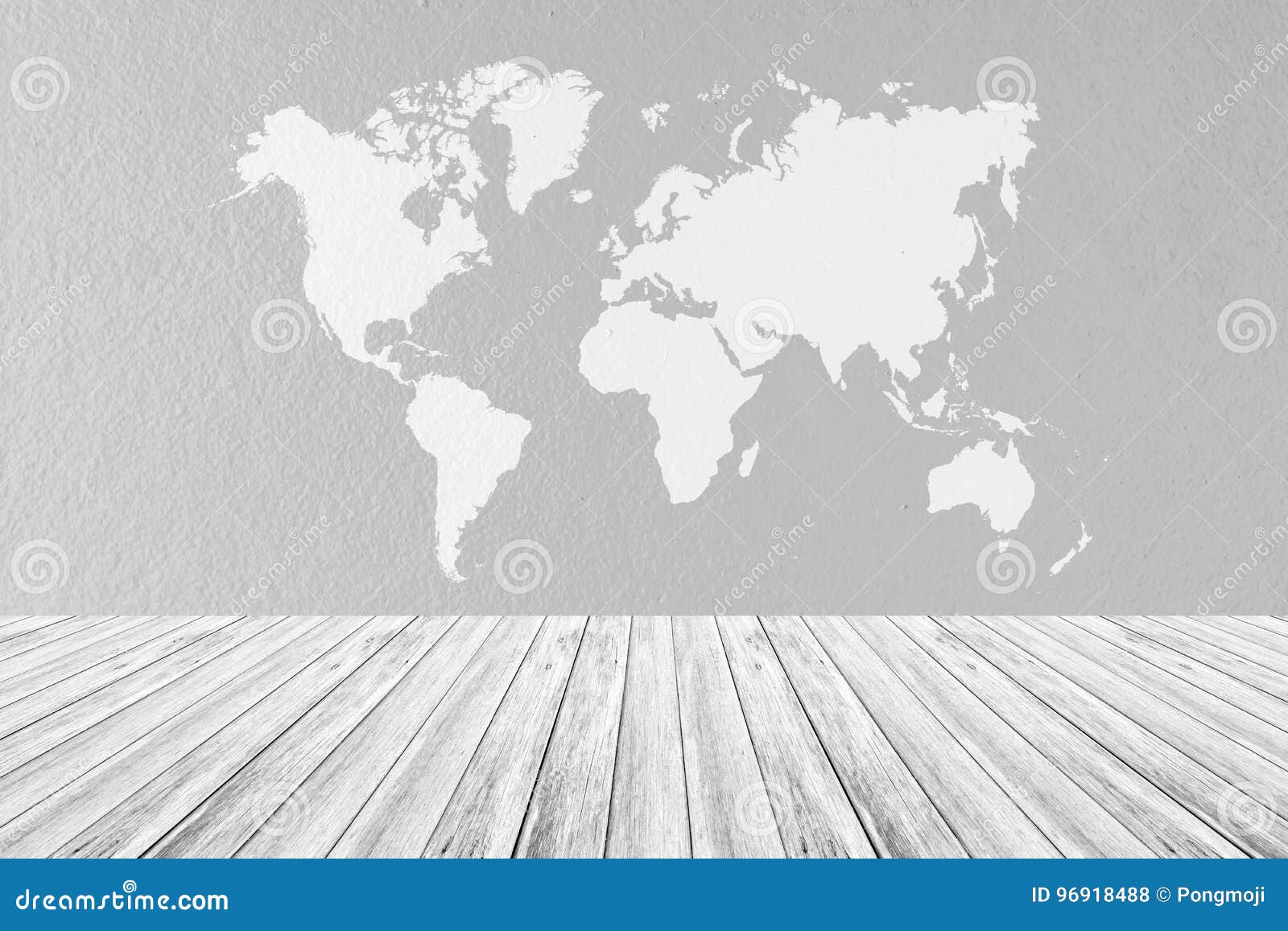 Wall Texture Surface With Wood Terrace And World Map Stock Photo ...