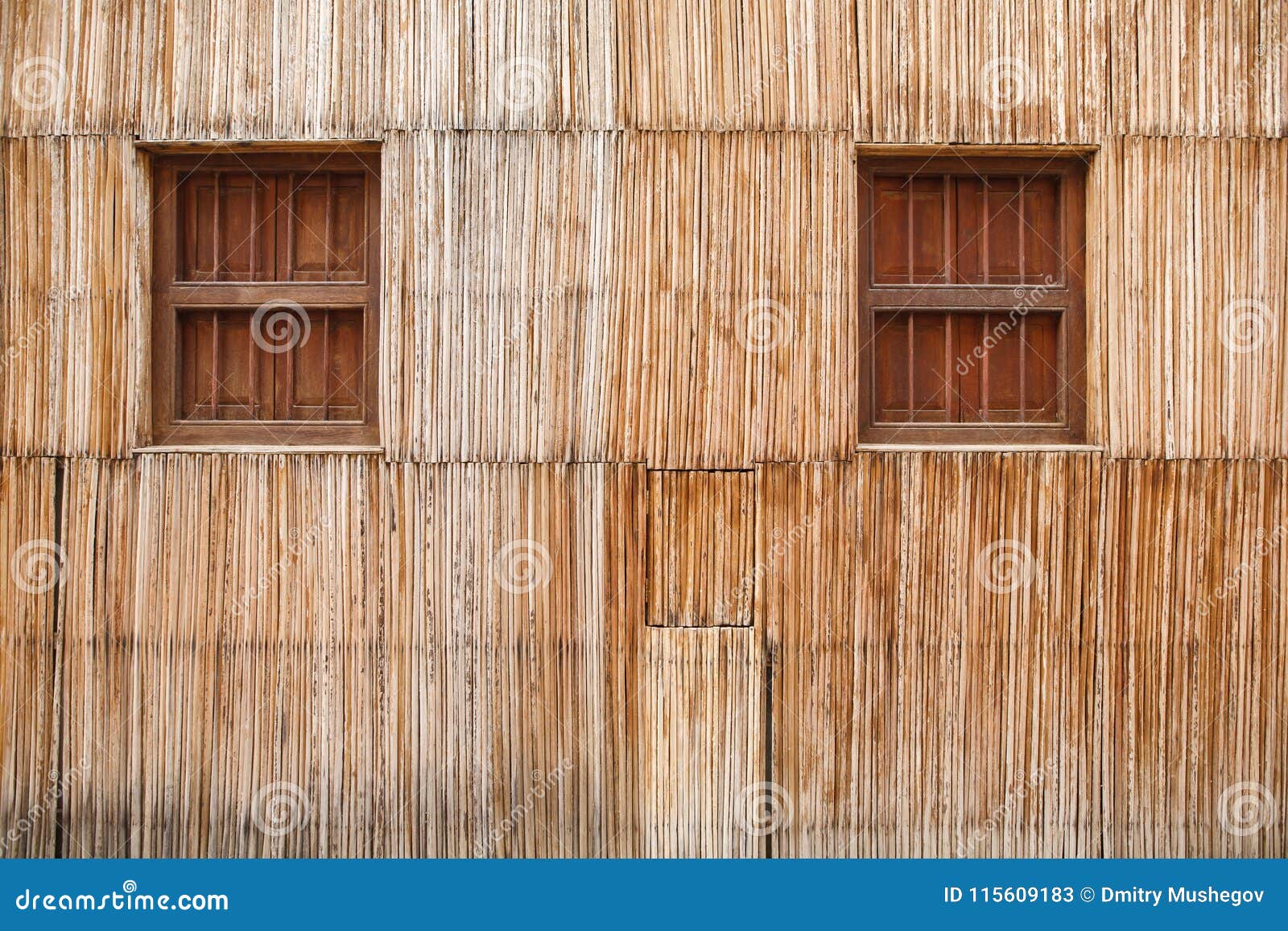 Wall of a Thatched House with Windows Stock Image - Image of building ...