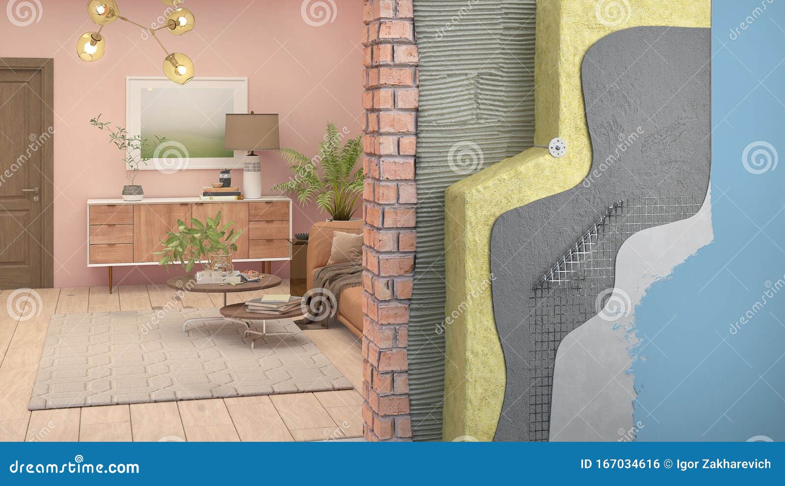 Wall Thermal Insulation in Interior Stock Illustration - Illustration ...