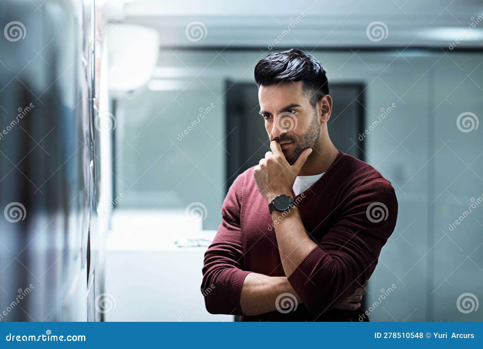 Wall, Thinking and Business Man Focus on Ideas, Planning or Problem ...