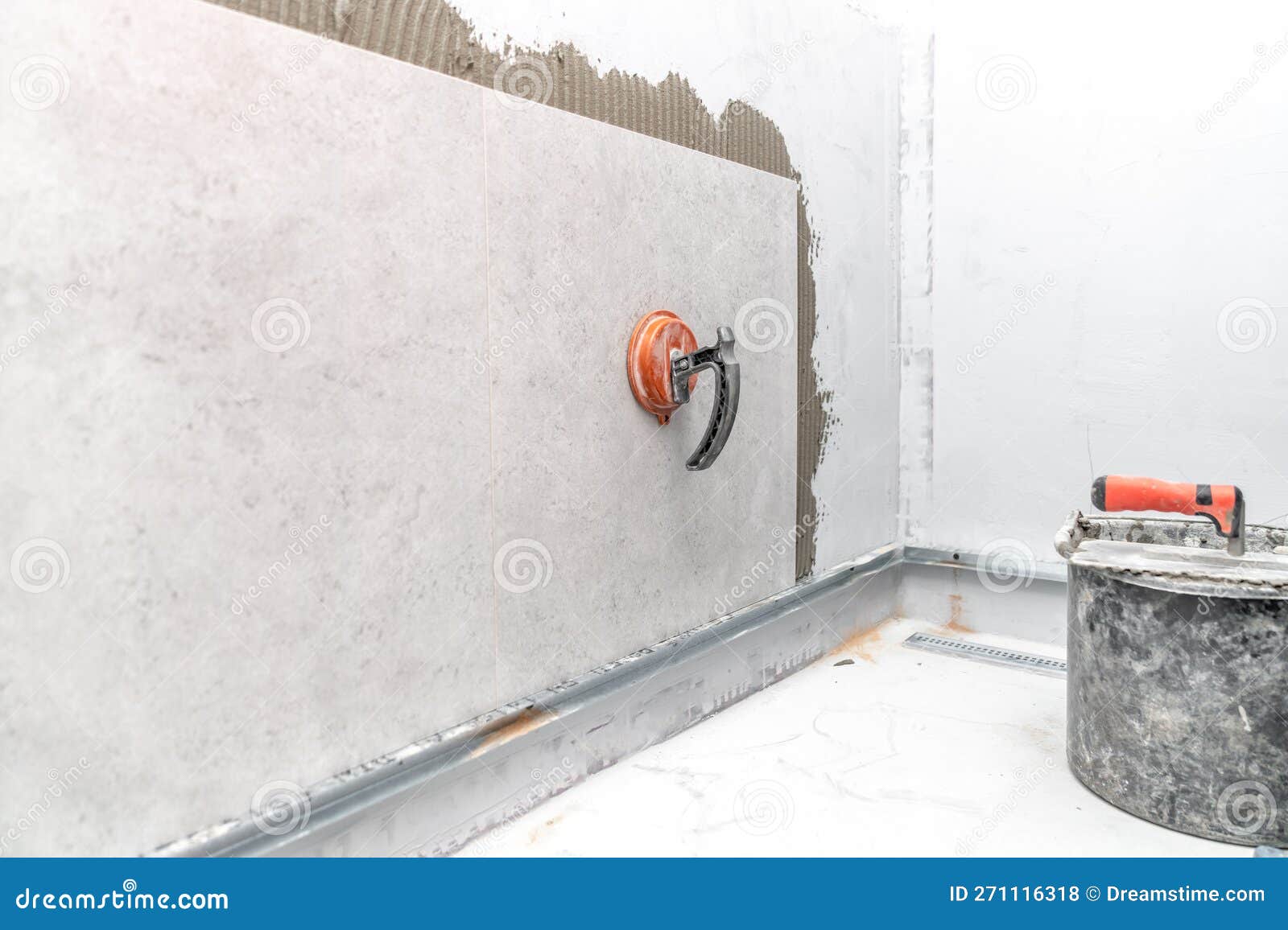 Wall Tiling with Large-format Ceramic Tiles Stock Photo - Image of ...