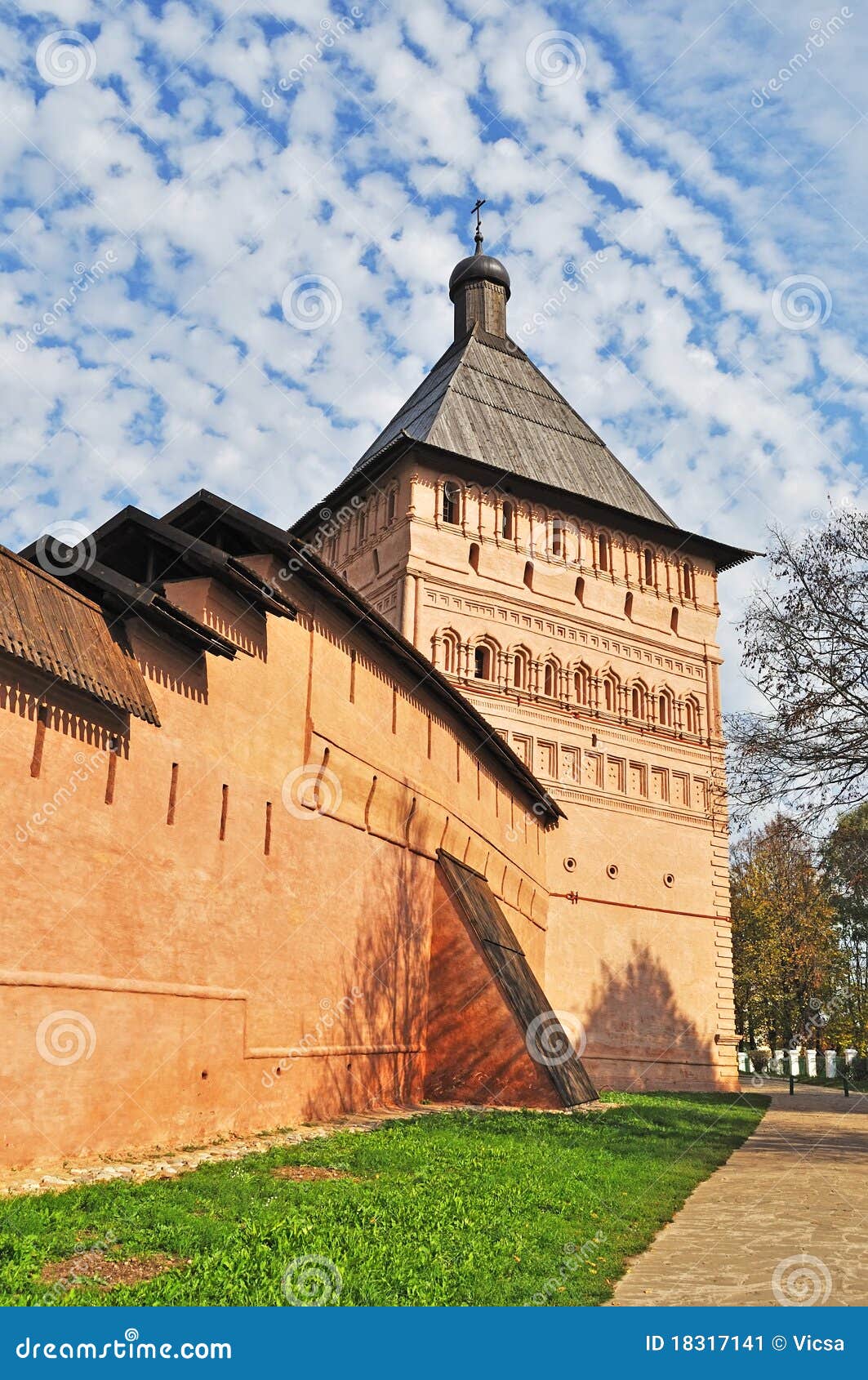 Wall and Tower of Old Russian Monastery Stock Image - Image of ...