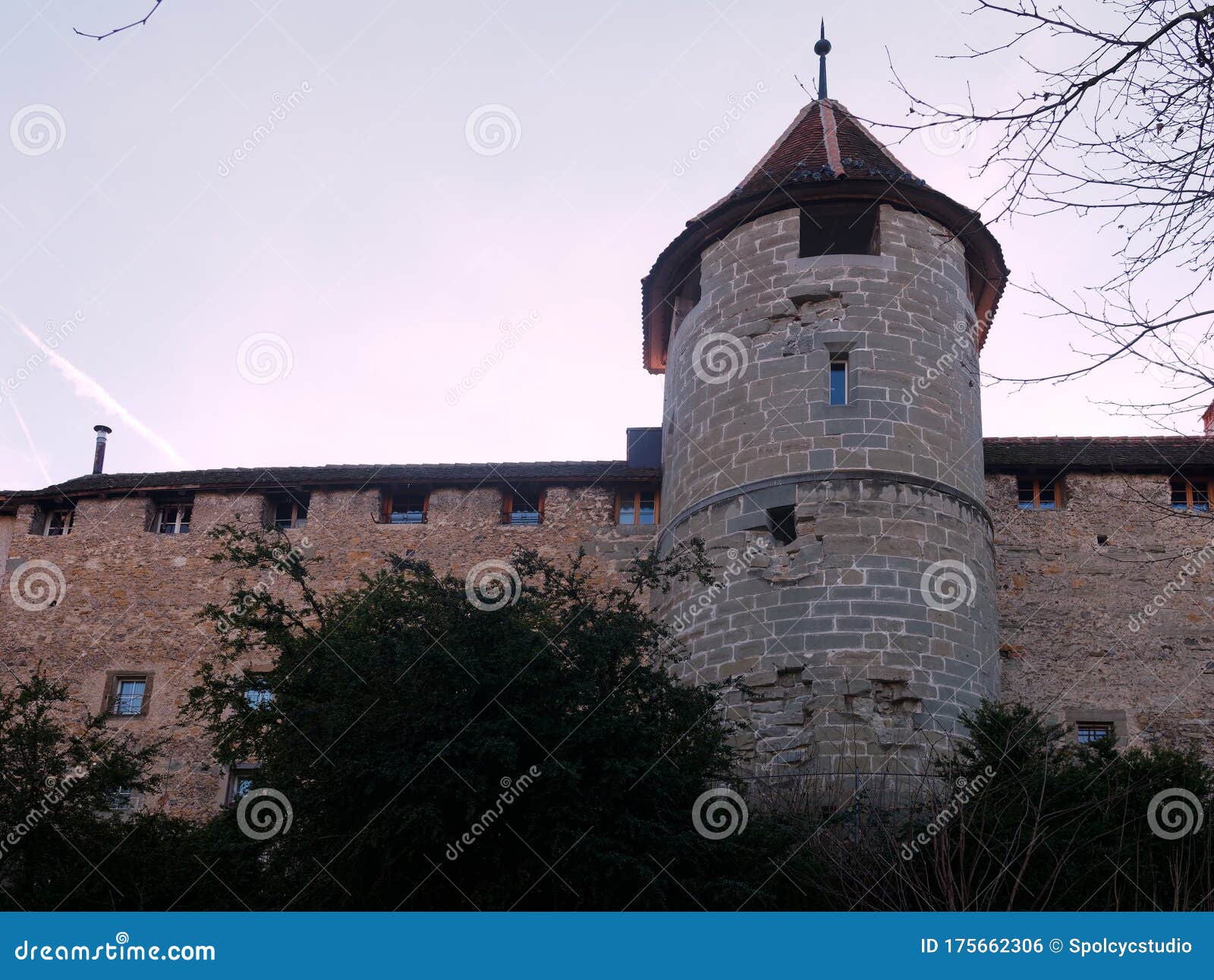 The Wall Tower and Stone Wall of the Bern Gate or Berntor in Murten ...