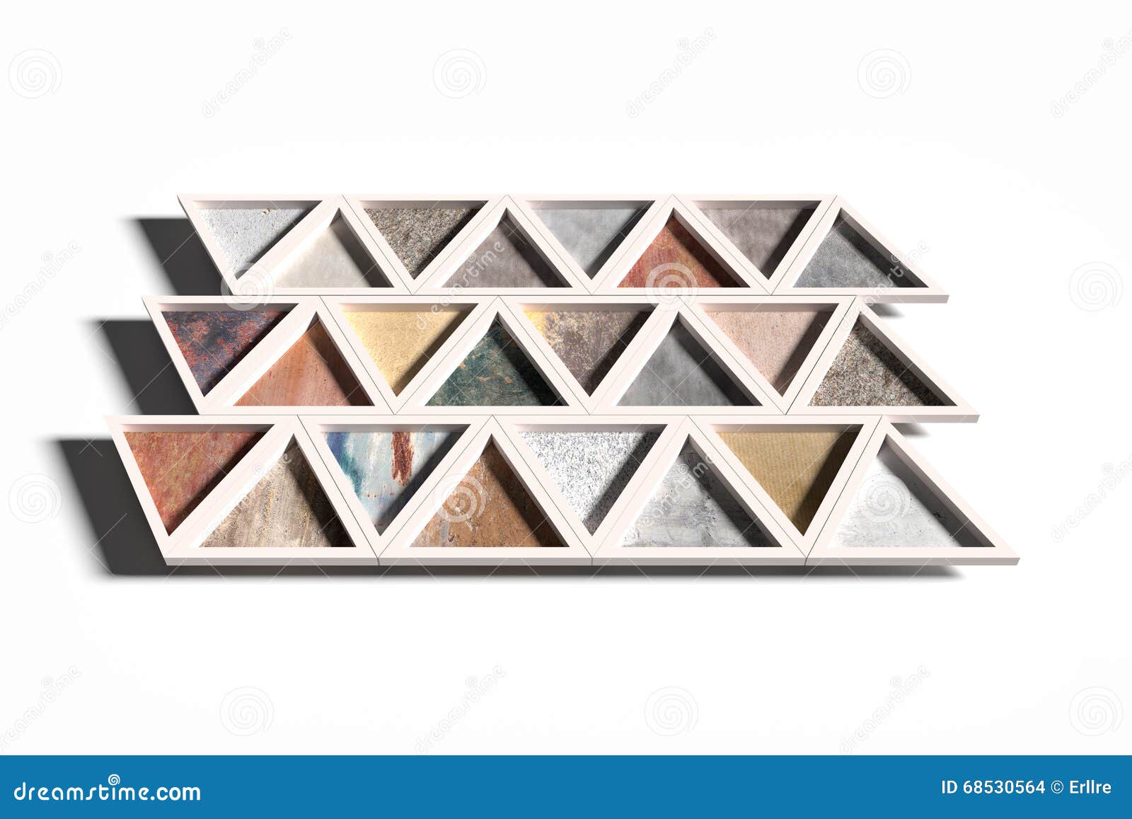 Wall with Triangles of Different Materials in White Frames Stock ...