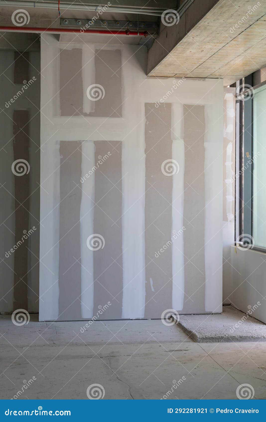 Wall Under Construction in Plasterboard Stock Image - Image of door ...