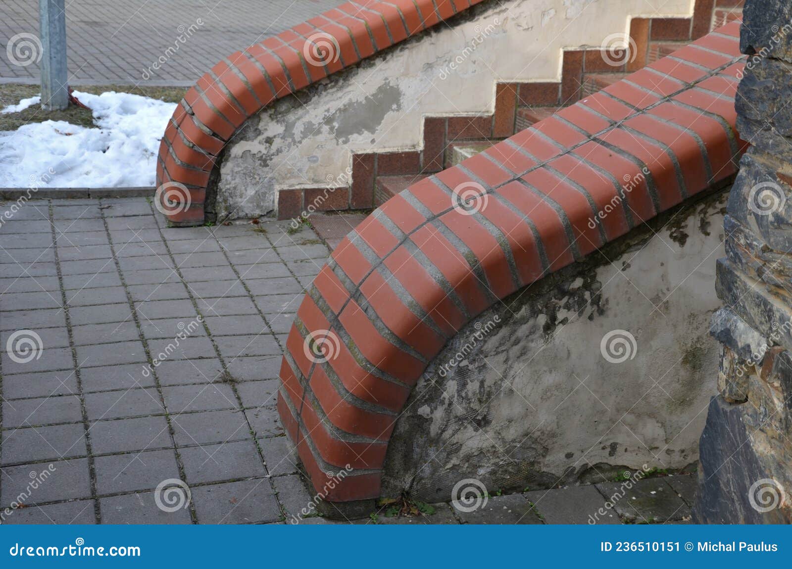 Wall with an Upper Edge Made of Atypical Rounded Fired Bricks. Street ...