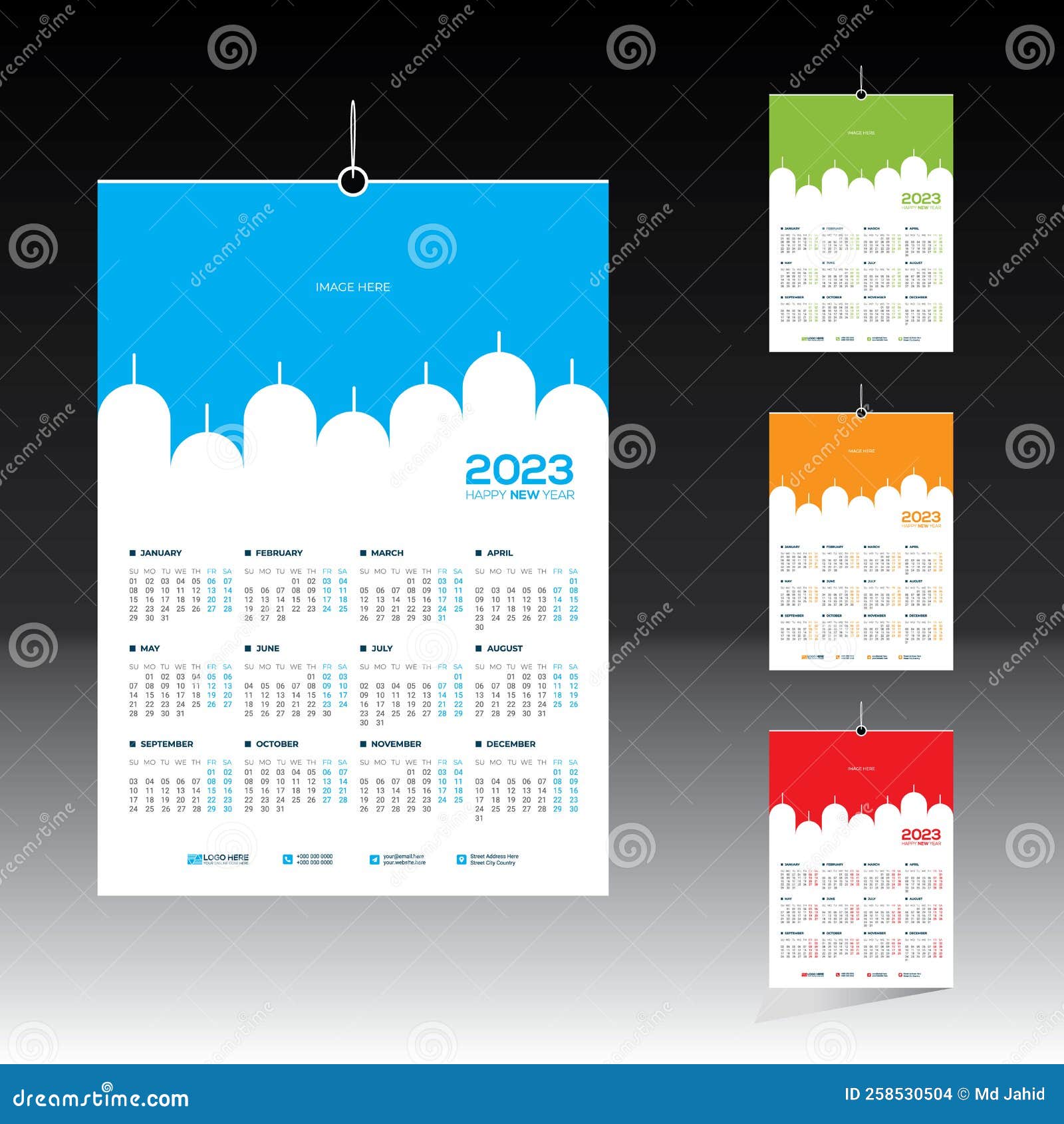 2023 Wall Vector Calendar Design Stock Illustration - Illustration of ...