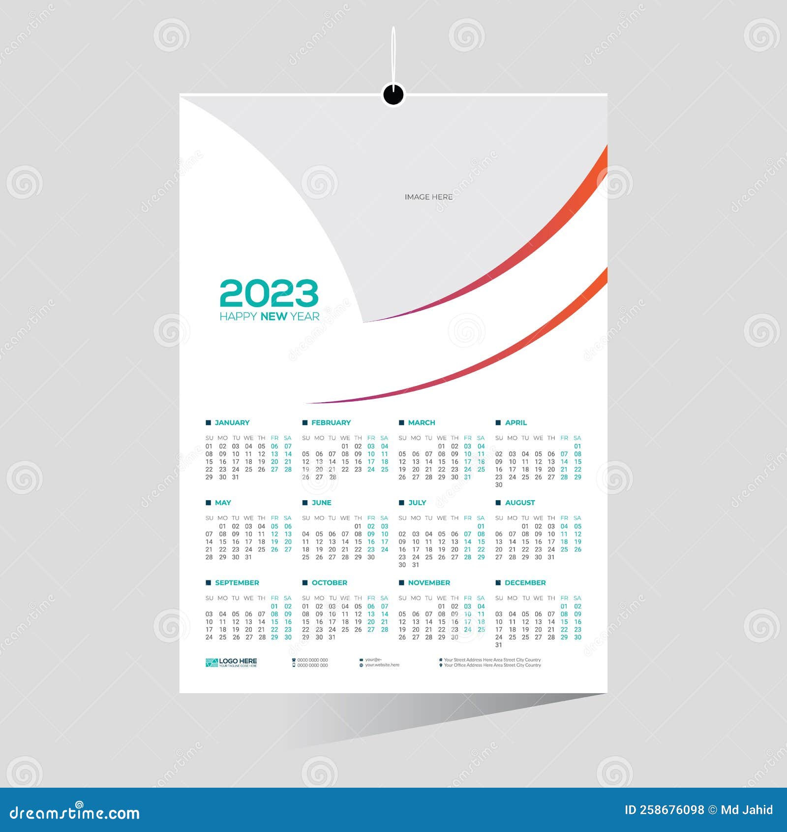 2023 Wall Vector Calendar Design Stock Illustration - Illustration of ...