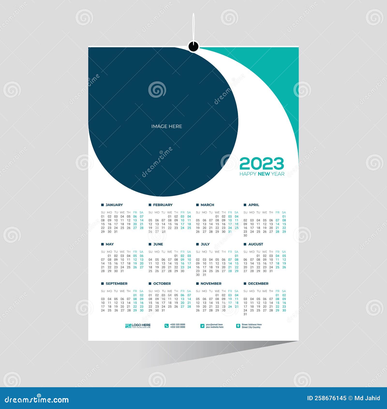 2023 Wall Vector Calendar Design Stock Illustration - Illustration of ...