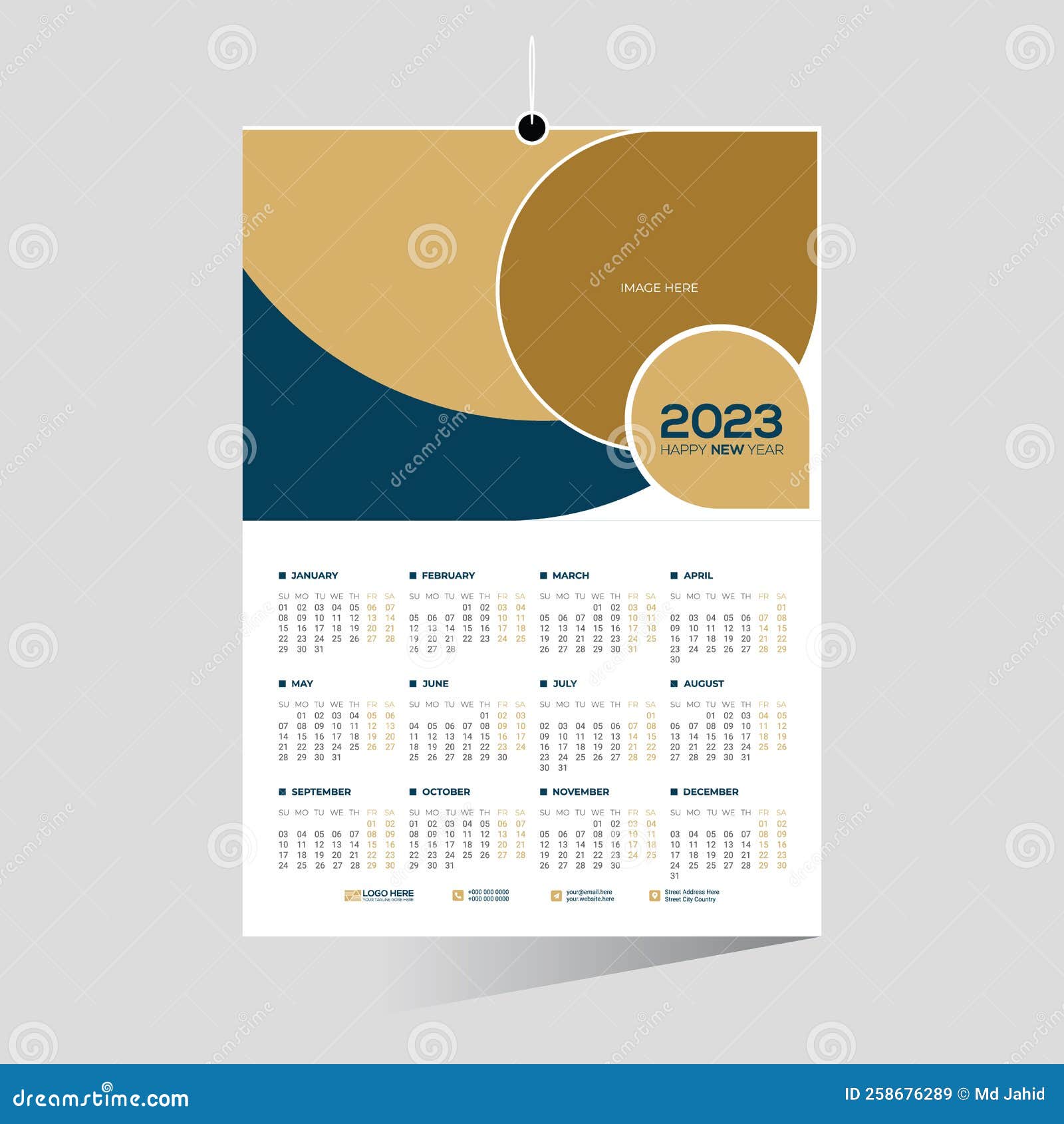 2023 Wall Vector Calendar Design Stock Illustration - Illustration of ...
