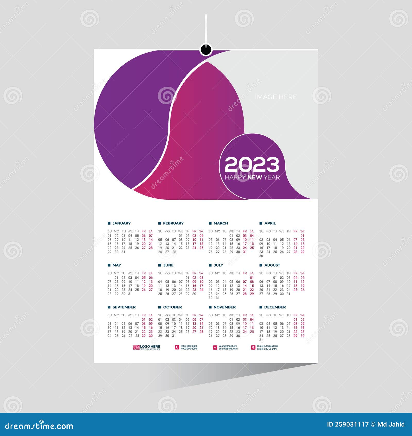 2023 Wall Vector Calendar Design Stock Illustration - Illustration of ...