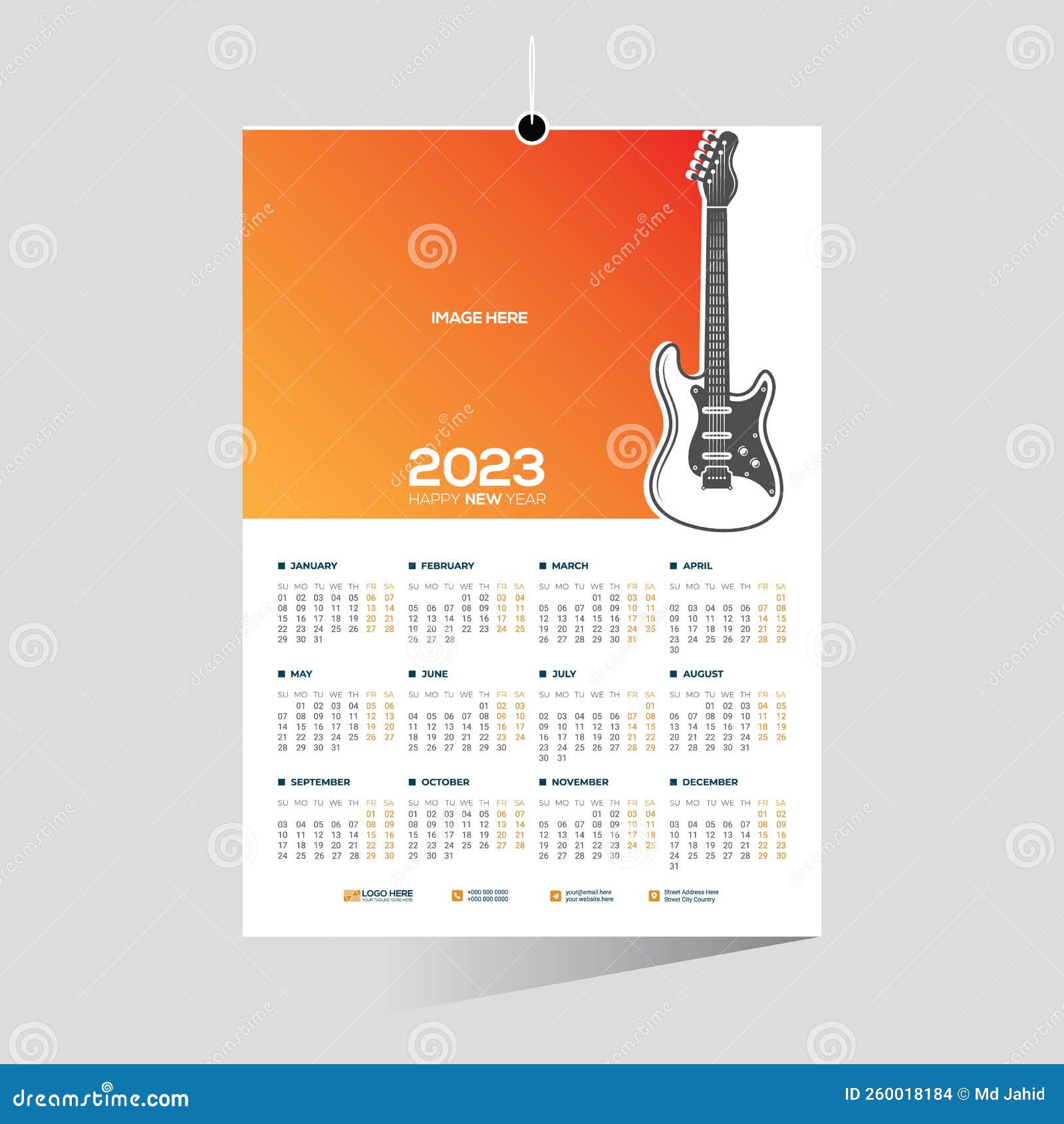 2023 Wall Vector Calendar Design Stock Illustration - Illustration of ...