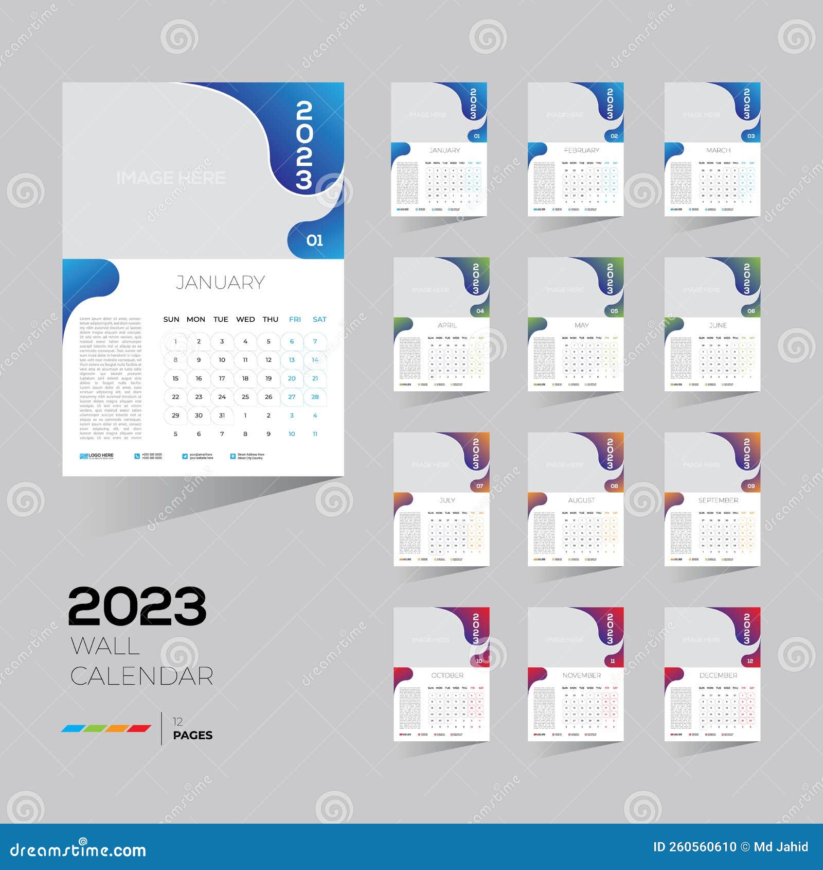2023 Wall Vector Calendar Design Stock Illustration - Illustration of ...