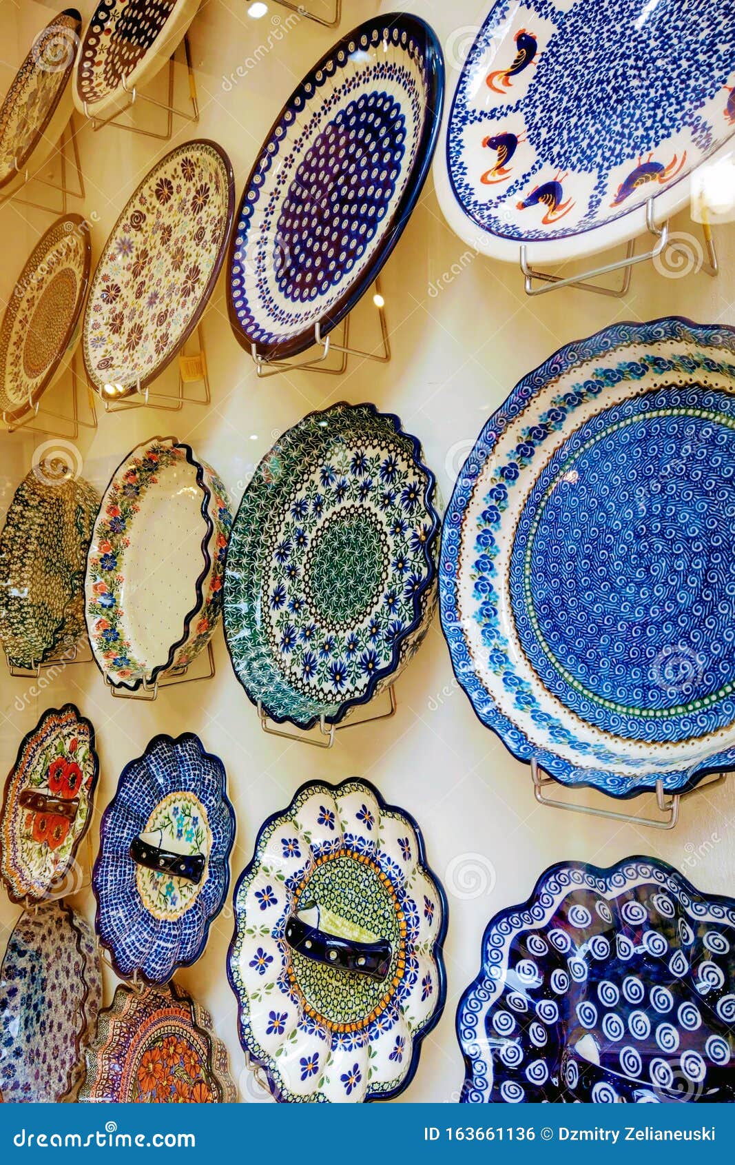 Wall View with Beautiful Multi-colored Porcelain Plates Stock Photo ...