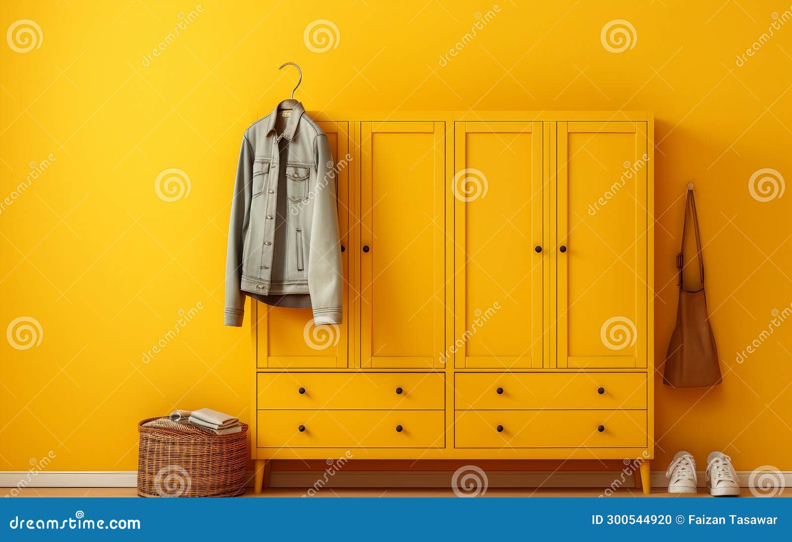 Wall Wardrobe Yellow Background -Generative Ai Stock Illustration ...