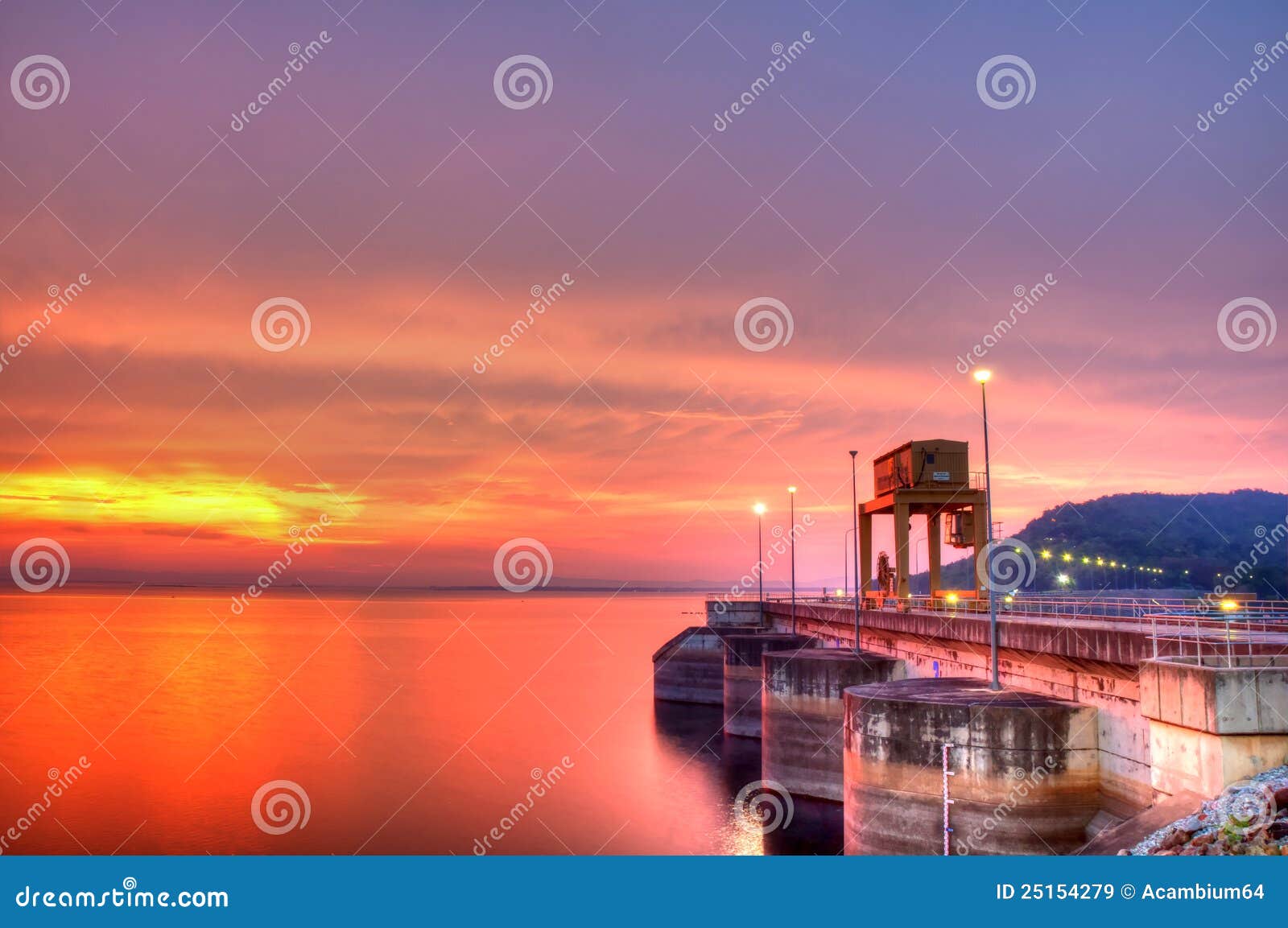 Wall and Water Gate of the Dam in Sunset Stock Image - Image of flowing ...