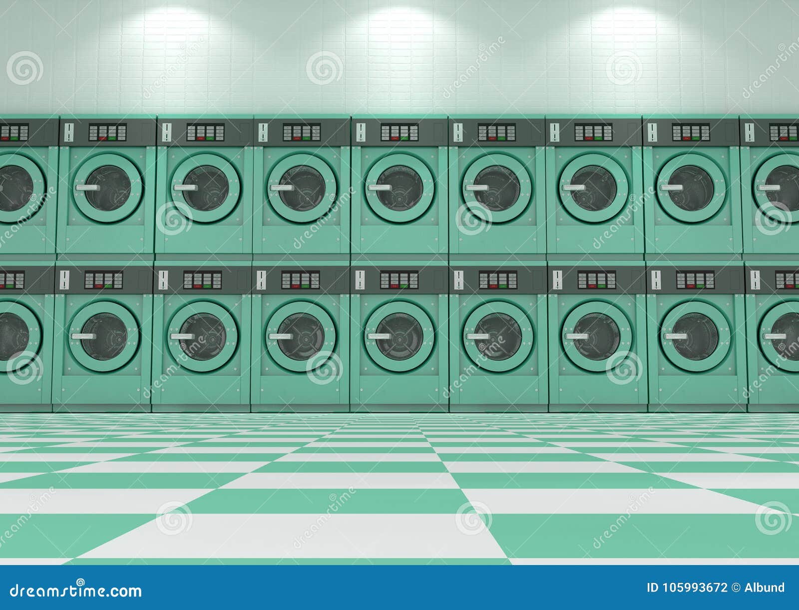 A Wall Stack of Turquoise Industrial Washing Machines Stock ...