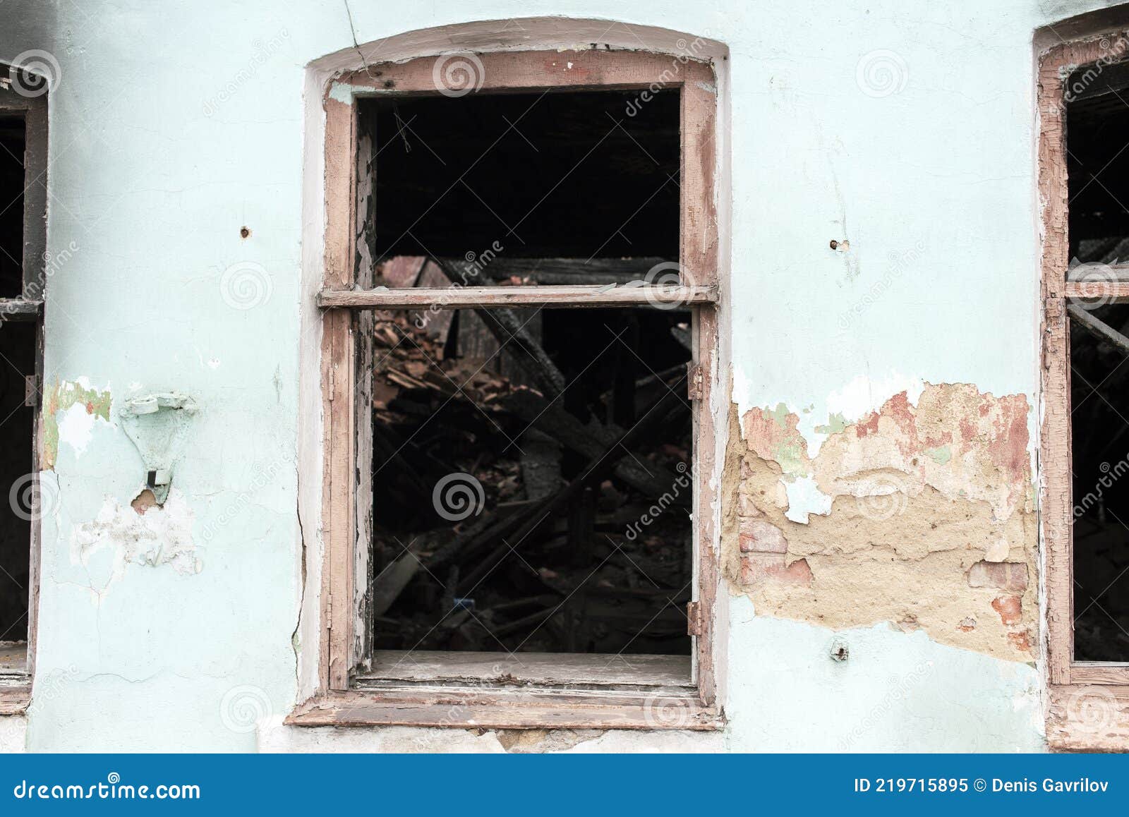 Wall with a Window of an Old Destroyed House Stock Image - Image of ...