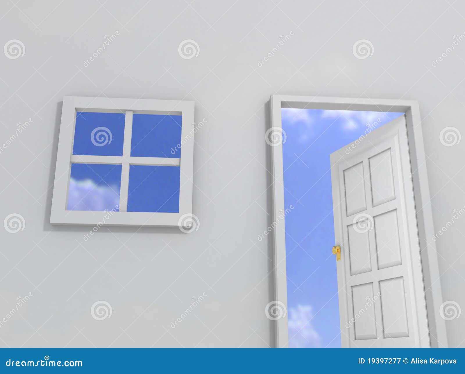 Wall with Window and Opened Door Stock Image - Image of clean, exterior ...