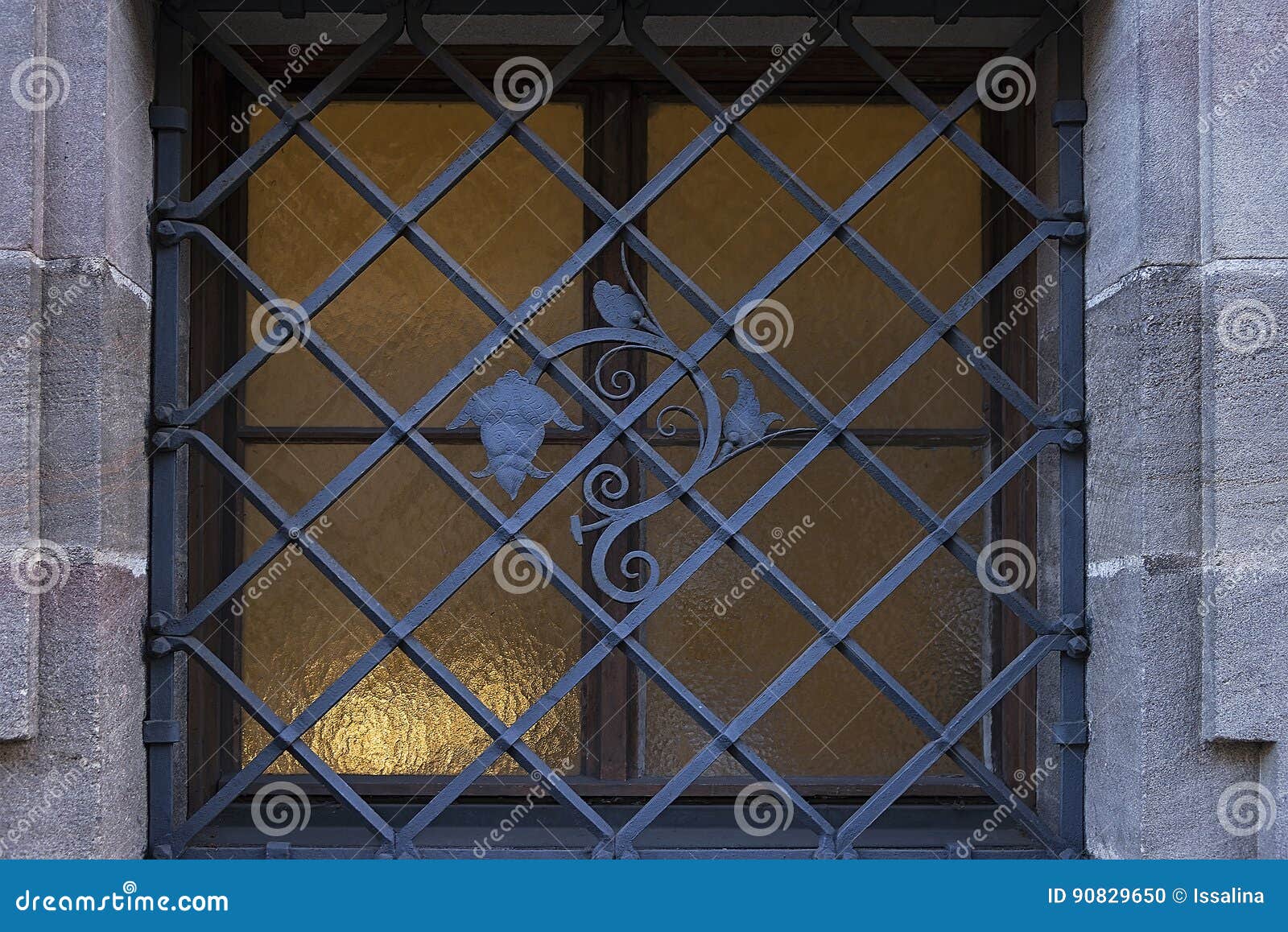 Wall with Window and Wrought Iron Grating Stock Photo - Image of ...