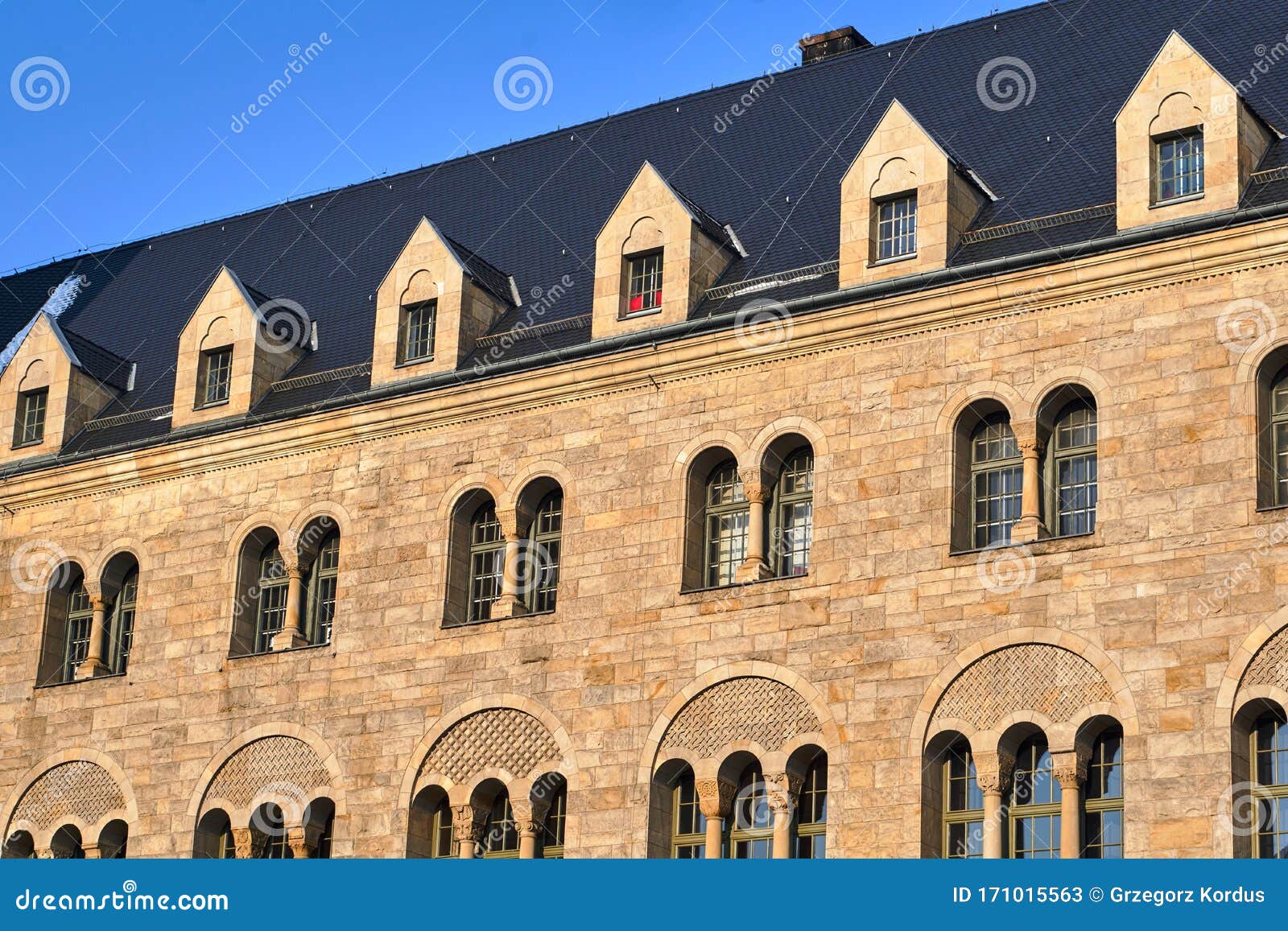 Wall with Windows in Imperial Neo-Romanesque Castle Stock Image - Image ...