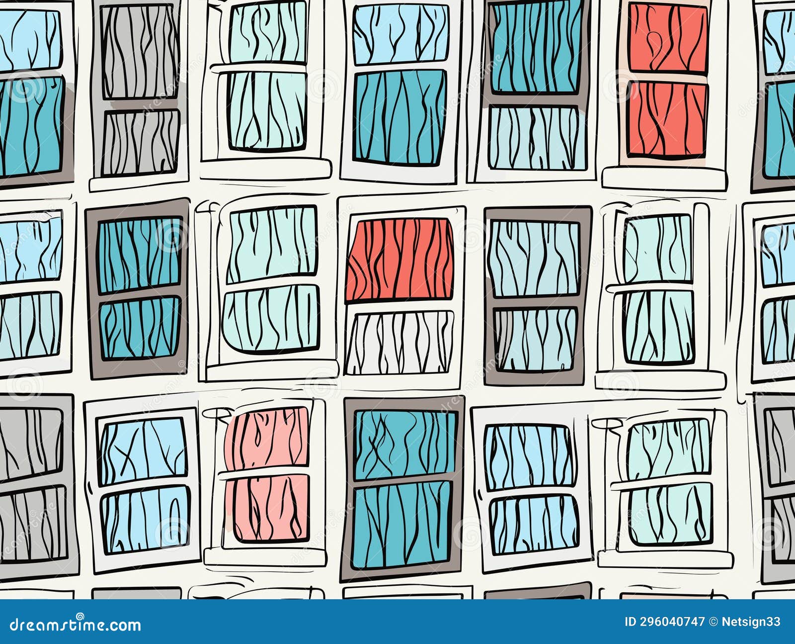 Wall with Windows Seamless Pattern. in Hand-drawn Style Stock ...