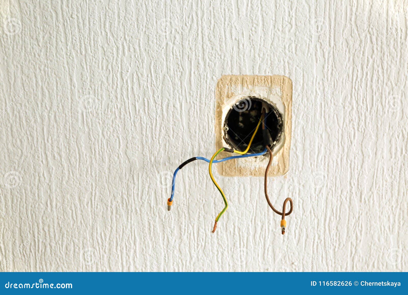 Wall with wires of socket stock photo. Image of hole - 116582626