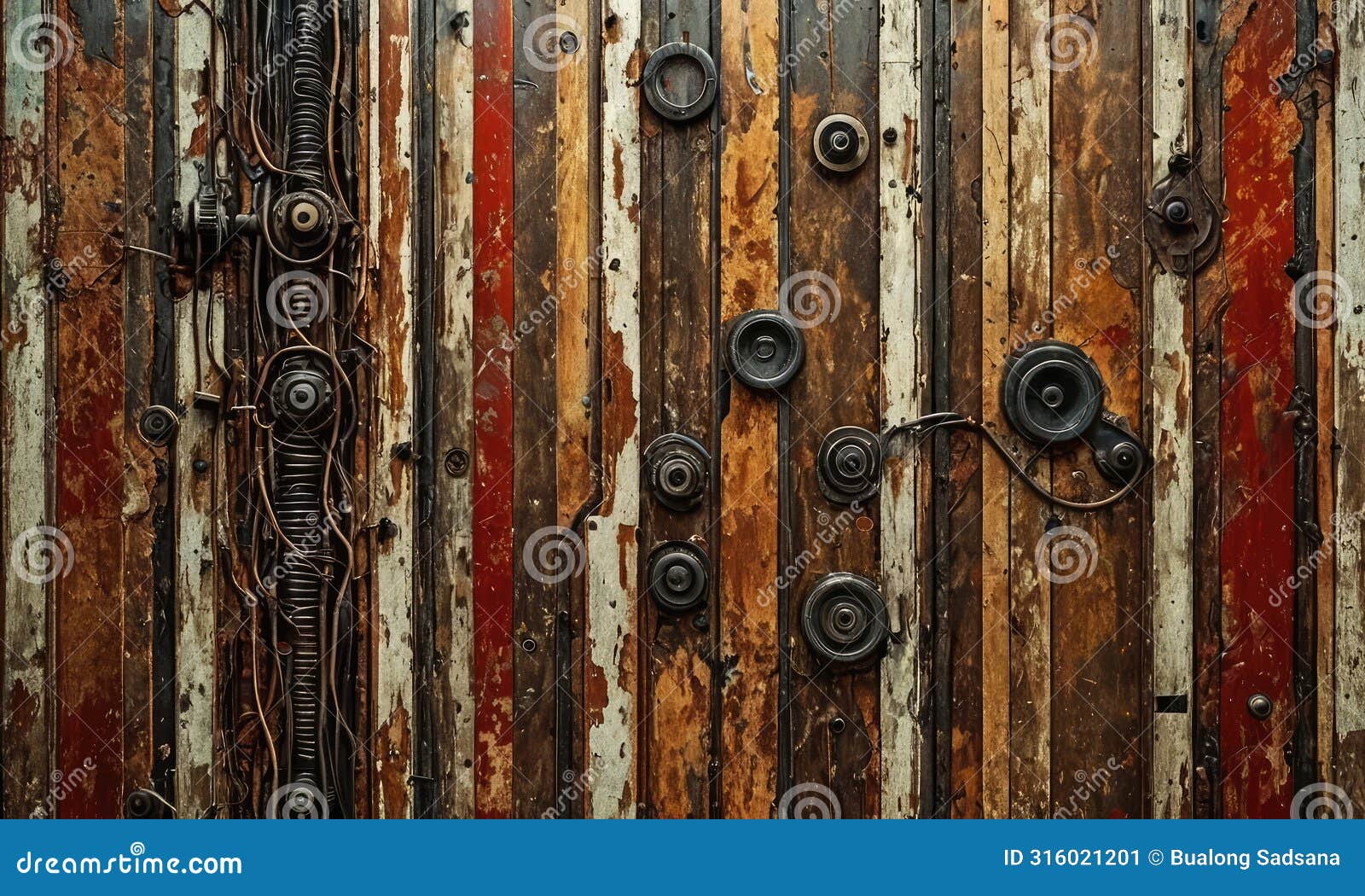 A Wall with a Wooden Panel is Shown with a Number of Knobs and Buttons ...