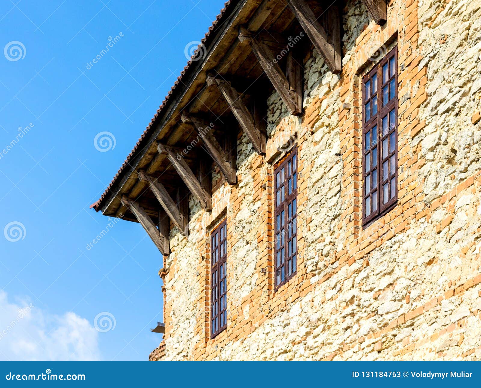 A Wall with Wooden Windows in an Ancient House Stock Image - Image of ...