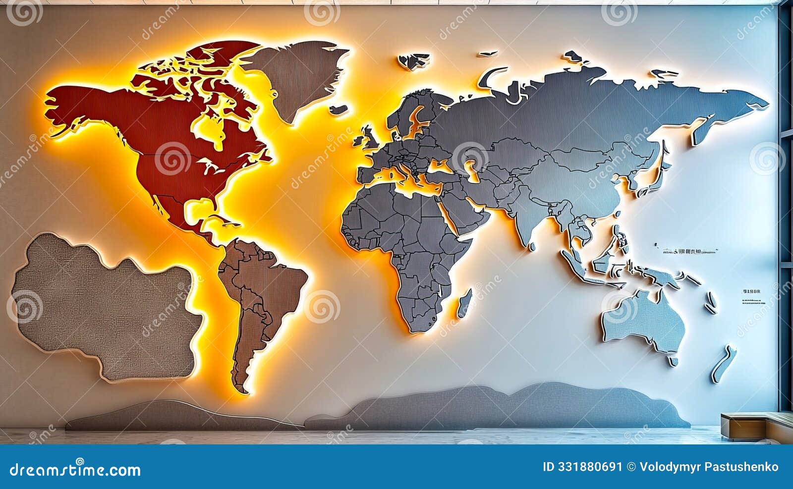 A Wall with a World Map on it in a Room Stock Illustration ...