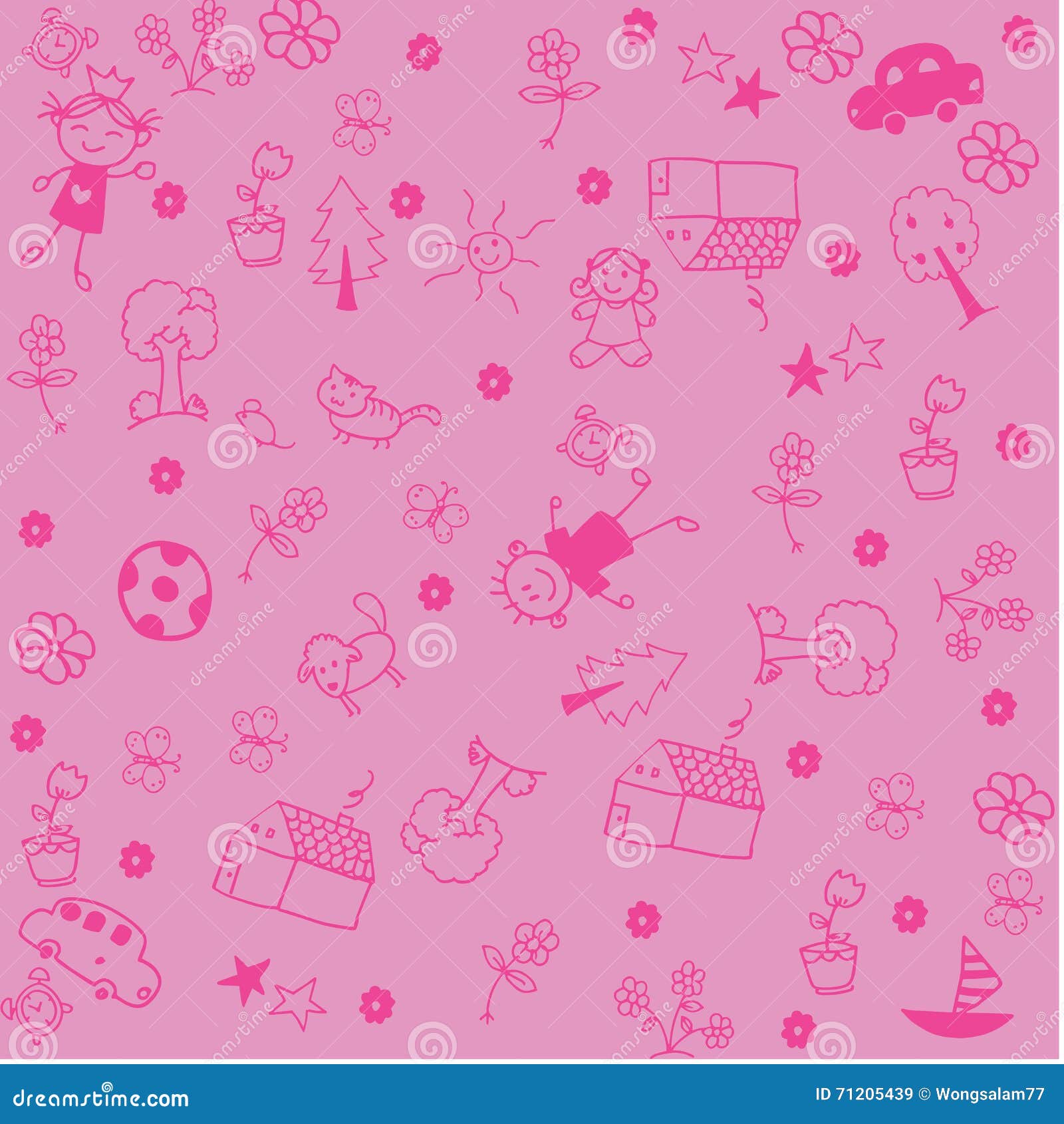 Wallapaper kids doodle art stock vector. Illustration of house - 71205439