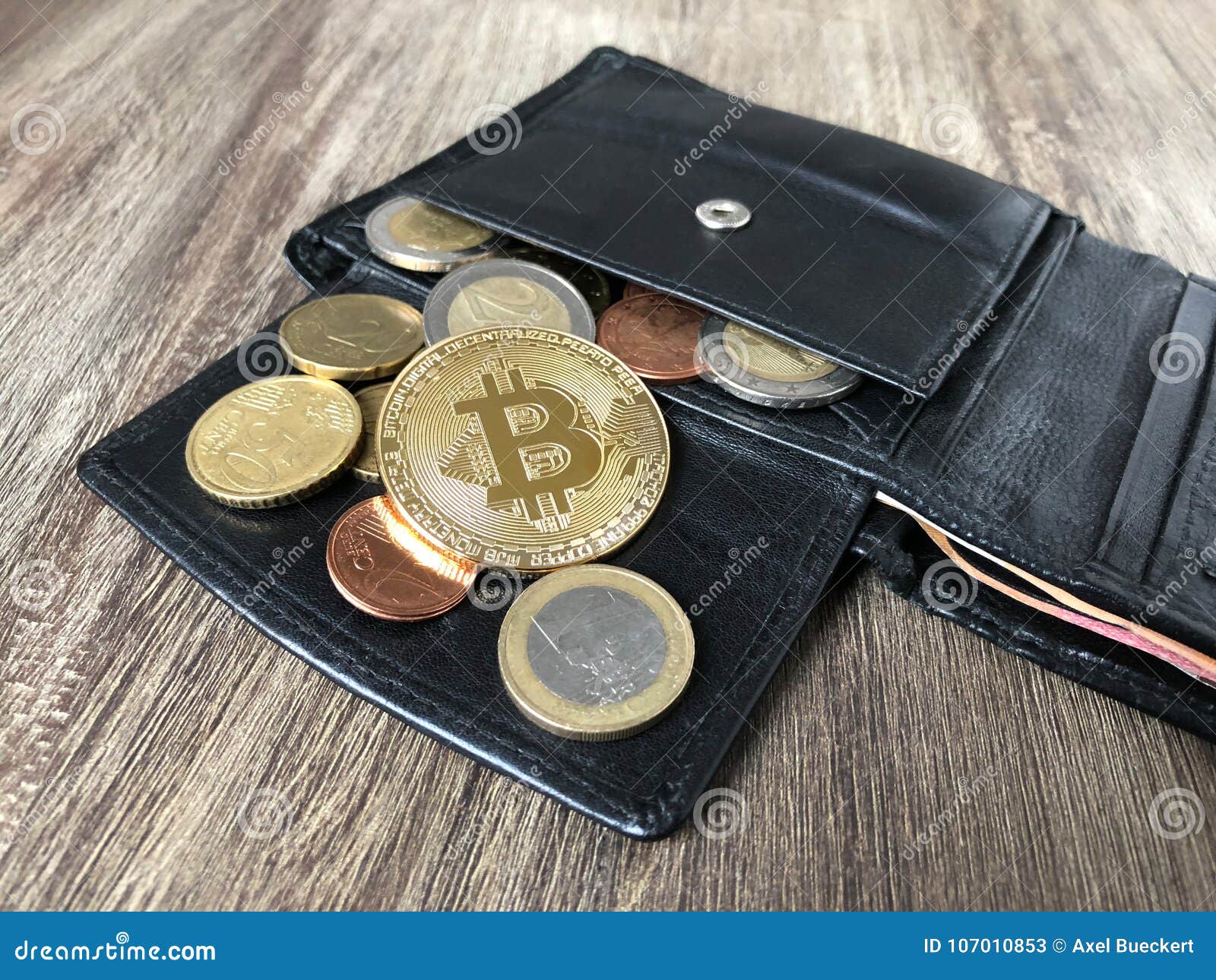 Wallet with Bitcoin Euro and Cent Coins Stock Image - Image of hype ...