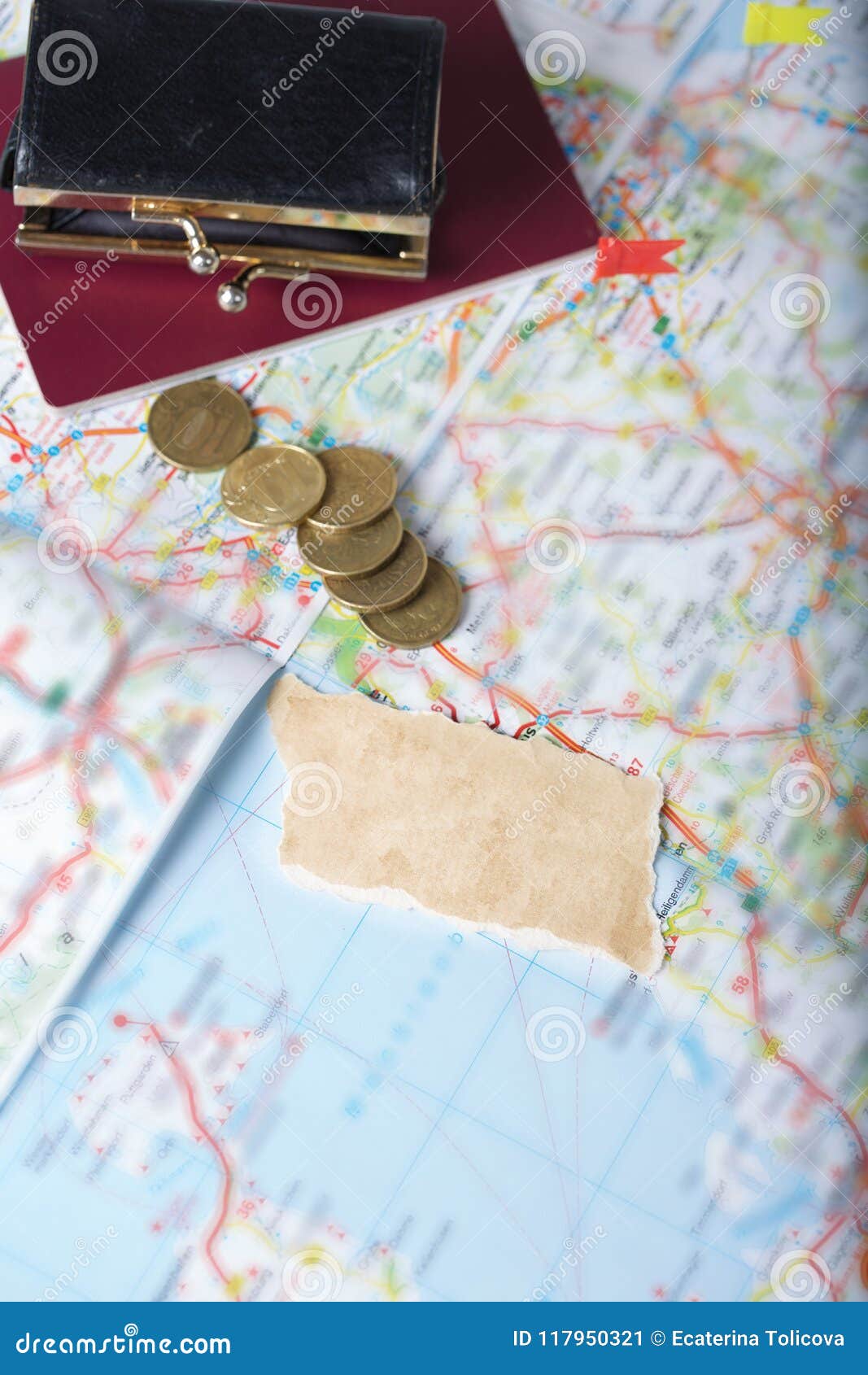 Wallet, Coins, Pass on a Map. Stock Image - Image of transportation ...