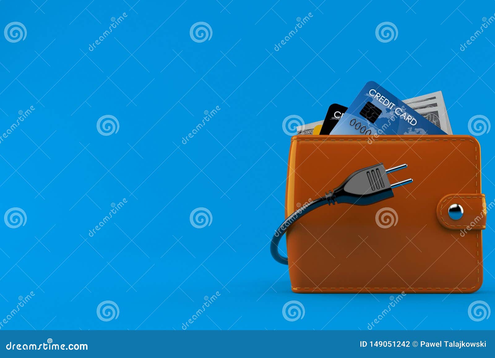 Wallet with electric plug stock illustration. Illustration of money ...