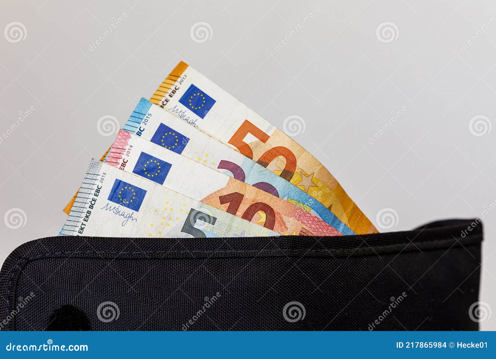 Wallet with euro banknotes stock photo. Image of financial - 217865984