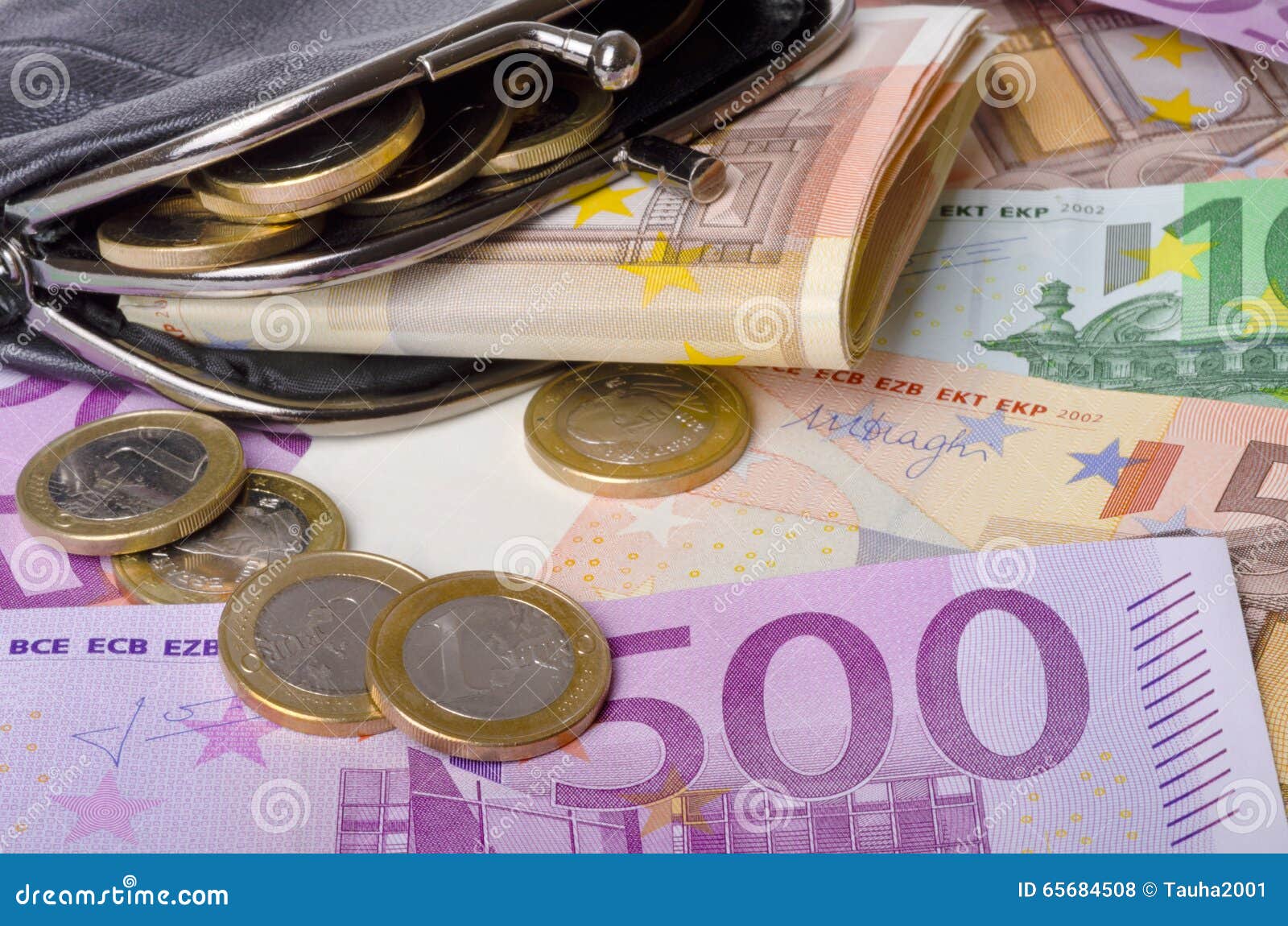 Wallet with Euro Banknotes and Coins Stock Photo - Image of banknotes ...