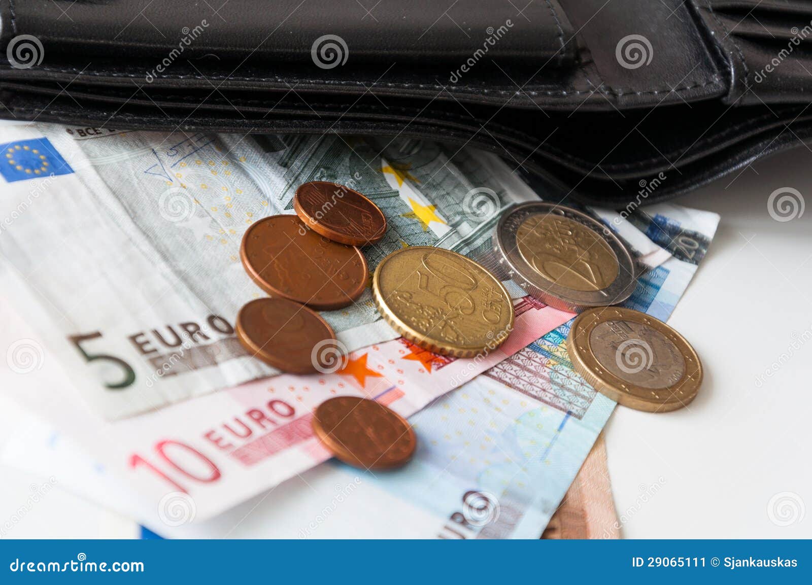 Wallet with euro money stock image. Image of black, material - 29065111